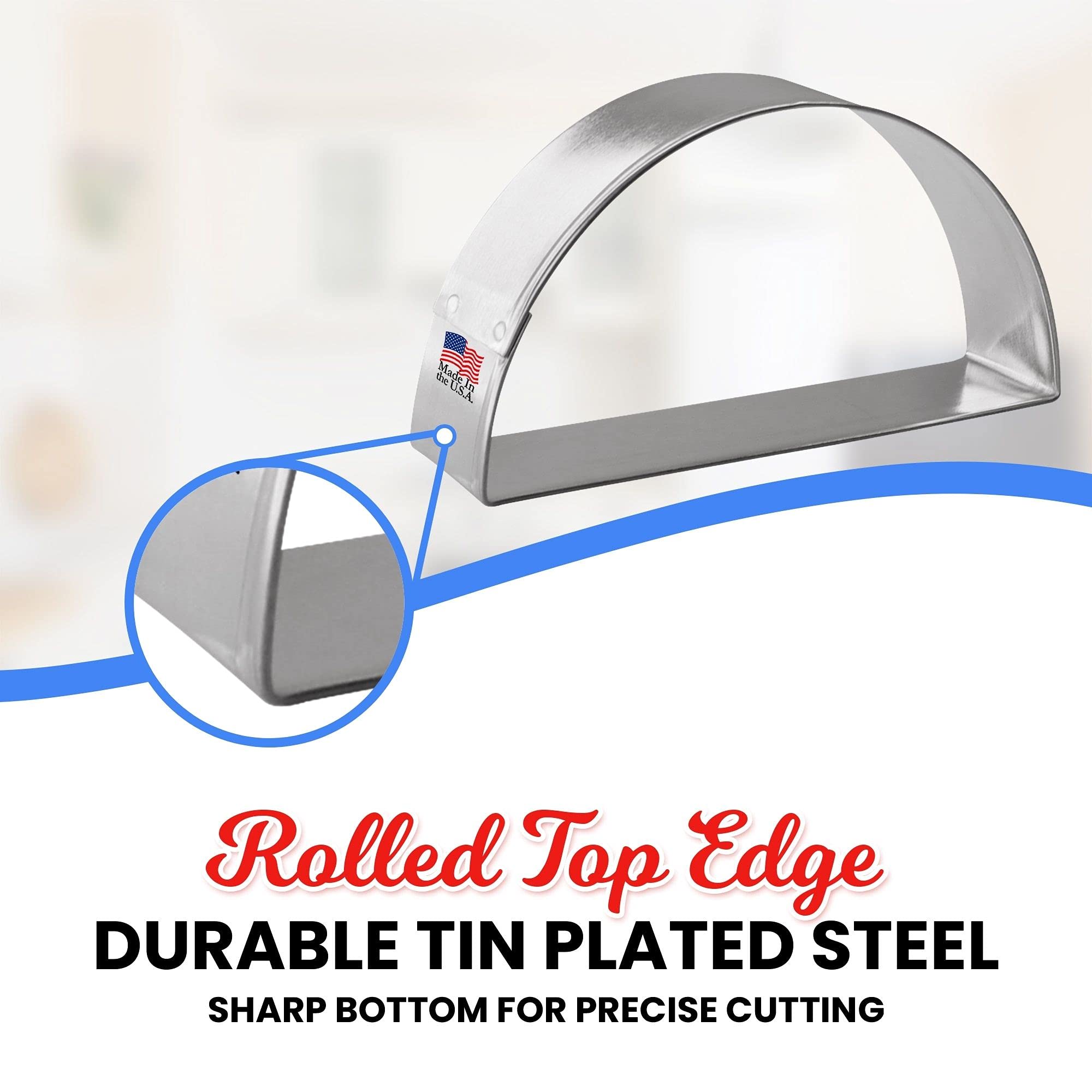 Half Circle/Taco Cookie Cutter 3.75 Inch - Made in the USA β Foose Cookie Cutters Tin Plated Steel Half Circle/Taco Cookie Mold