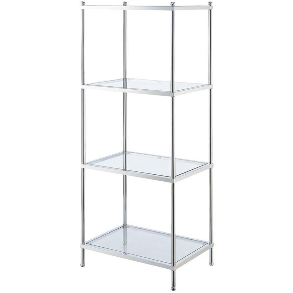 Pemberly Row Modern Four-Tier Tower/Clear Glass with Chrome Metal