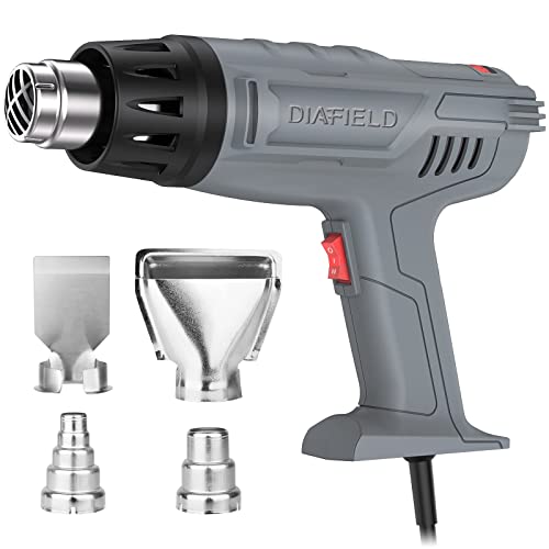 DIAFIELD 1850W Heat Gun 10 Variable Temperature Settings 112℉~1202℉(44℃- 650℃), Fast Heat Hot Air Gun, Durable & Overload Protection, with 4 Nozzels for Shrink Wrap, Vinyl, Crafts, Epoxy Resin(5.9FT)