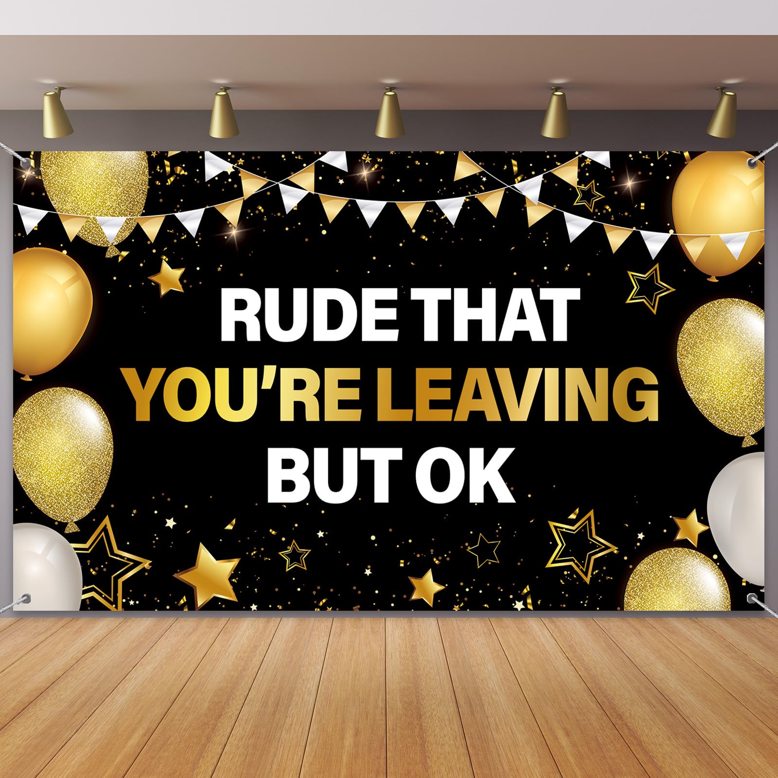 Rude That You're Leaving But OK Banner Farewell Goodbye Going Away Party Decorations Black Gold We Will Miss You Backdrop for Coworker Men Women Happy Retirement Party Supplies Favors