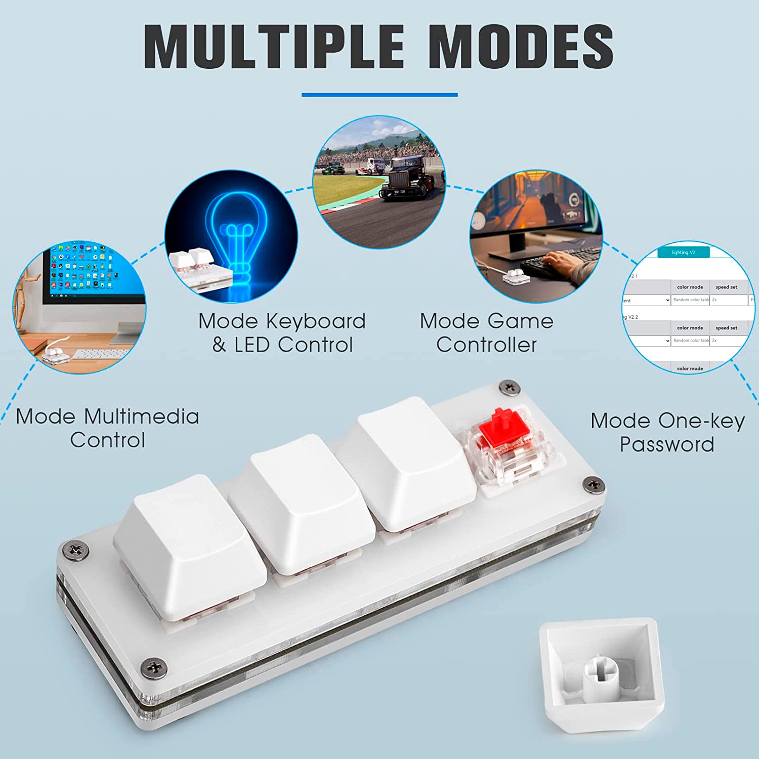 Ecarke 2-Key Gaming Keyboard, USB Mini 2-Key Keyboard, Mechanical Gaming PC Keyboards, Programming Macro with Software OSU HID Standard Keyboard(Upgrade Cherry Shaft & RGB LED)