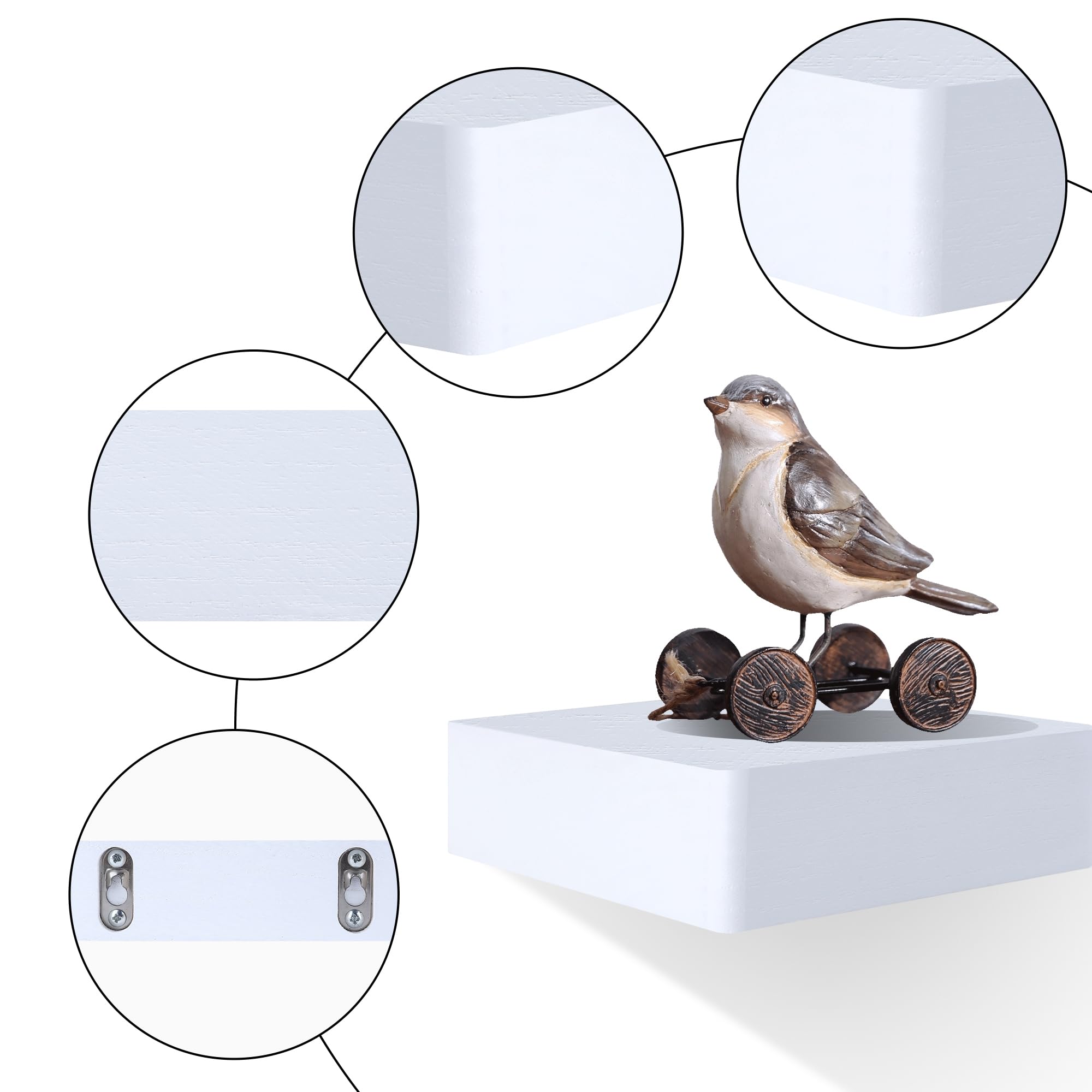 MITREL Small Floating Wood Shelf, 6x6 Inches, Mini Square Shelves for Small Spaces,Rustic Wall Storage for Plants and Photos, 1 pcs(Classic White)