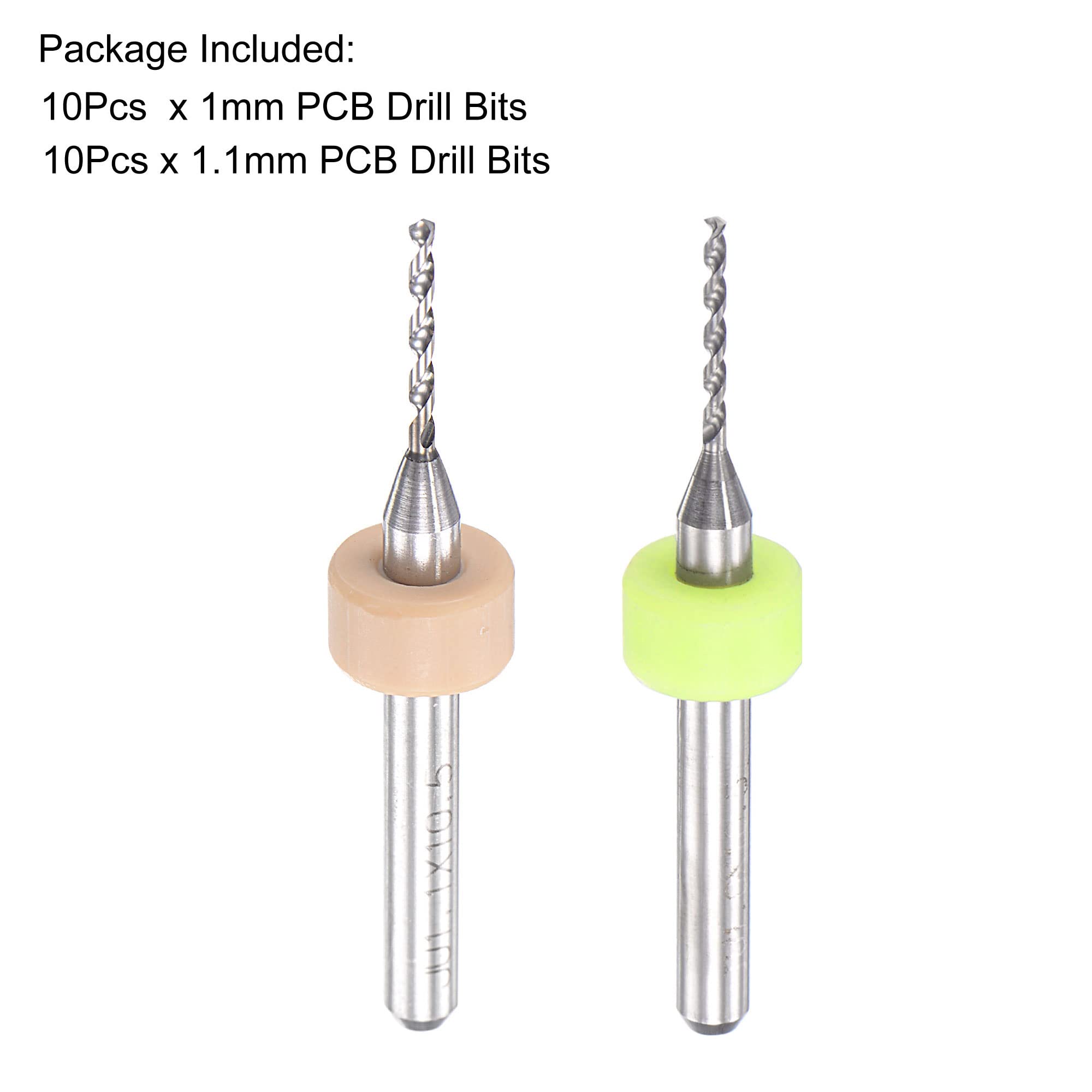 uxcell Micro PCB Drill Bit Set 1mm 1.1mm, 1/8" 3.175mm Shank Tungsten Carbide CNC Engraving Print Circuit Board Drill Bits Rotary Tool 20pcs