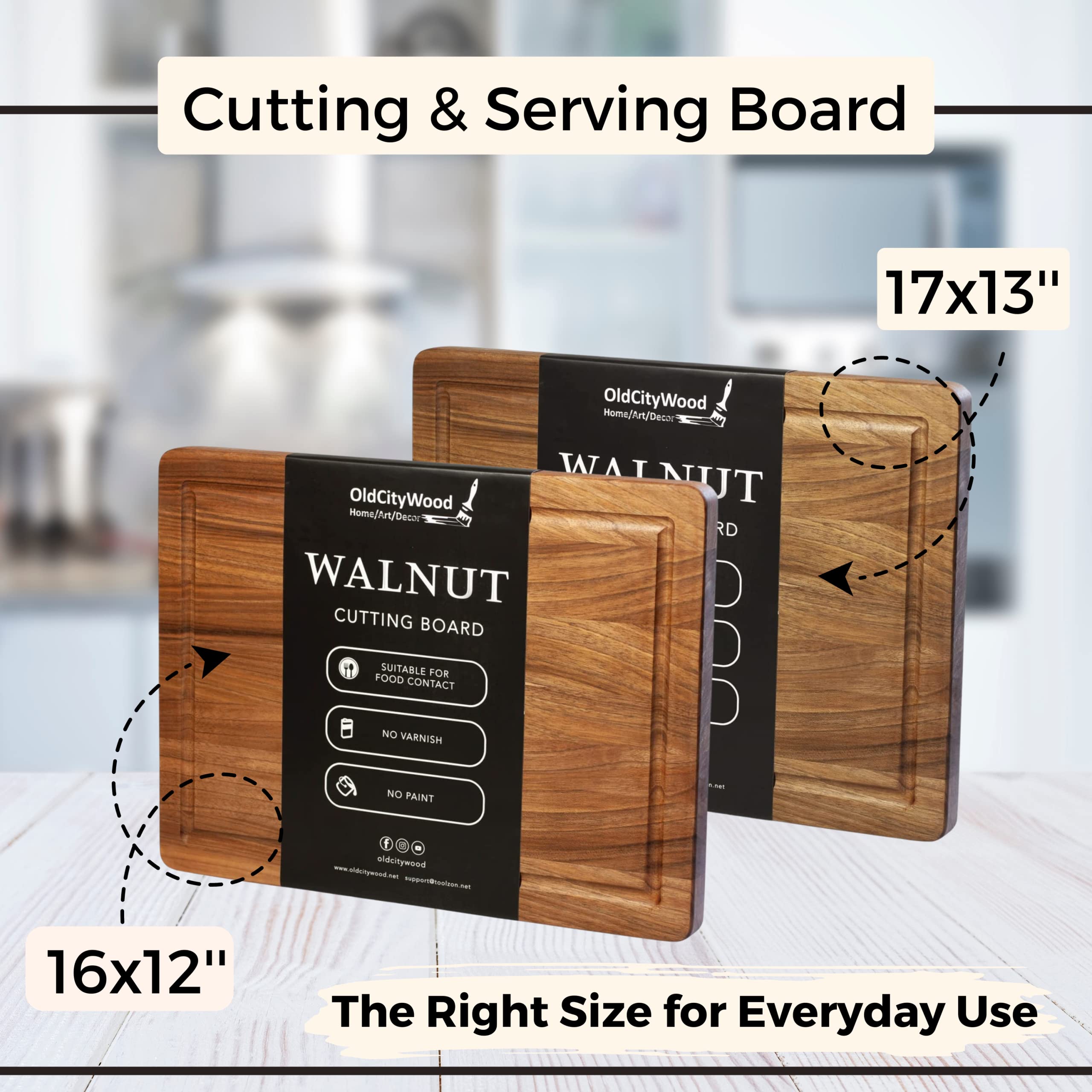 Handmade 17x13'' Walnut Wood Cutting Board For Kitchen with Juice Groove, Chopping Board Made of Walnut Wood for Meat, Cheese and Vegetables (X-Large, 17x13 inch)