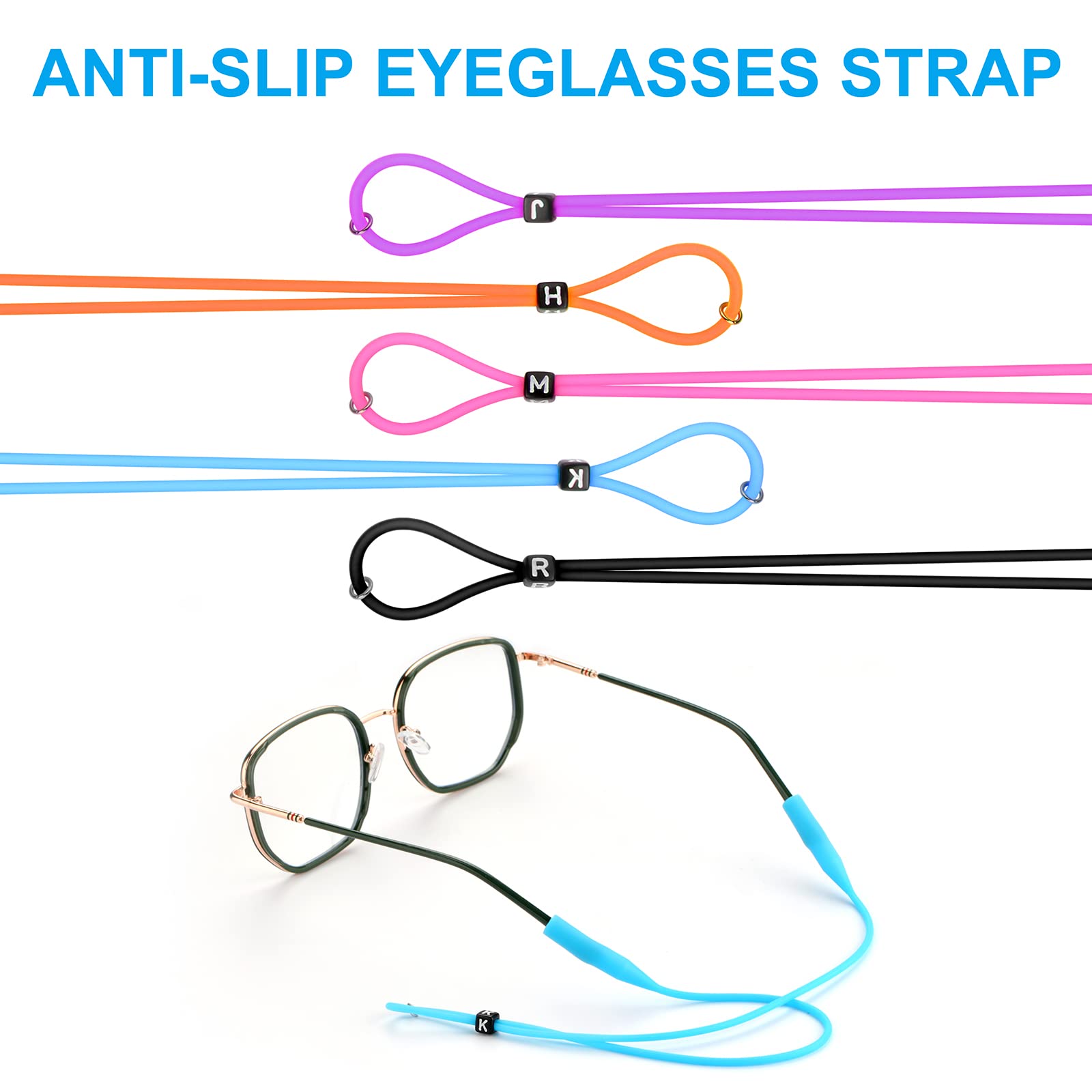 Silicone Glasses Strap, Original Glasses Holder Strap, Adjustable Eye Glasses String Strap, Sports Glasses Band, Sun Glasses Cord Lanyard for Women Kids Men (Pack of 5)