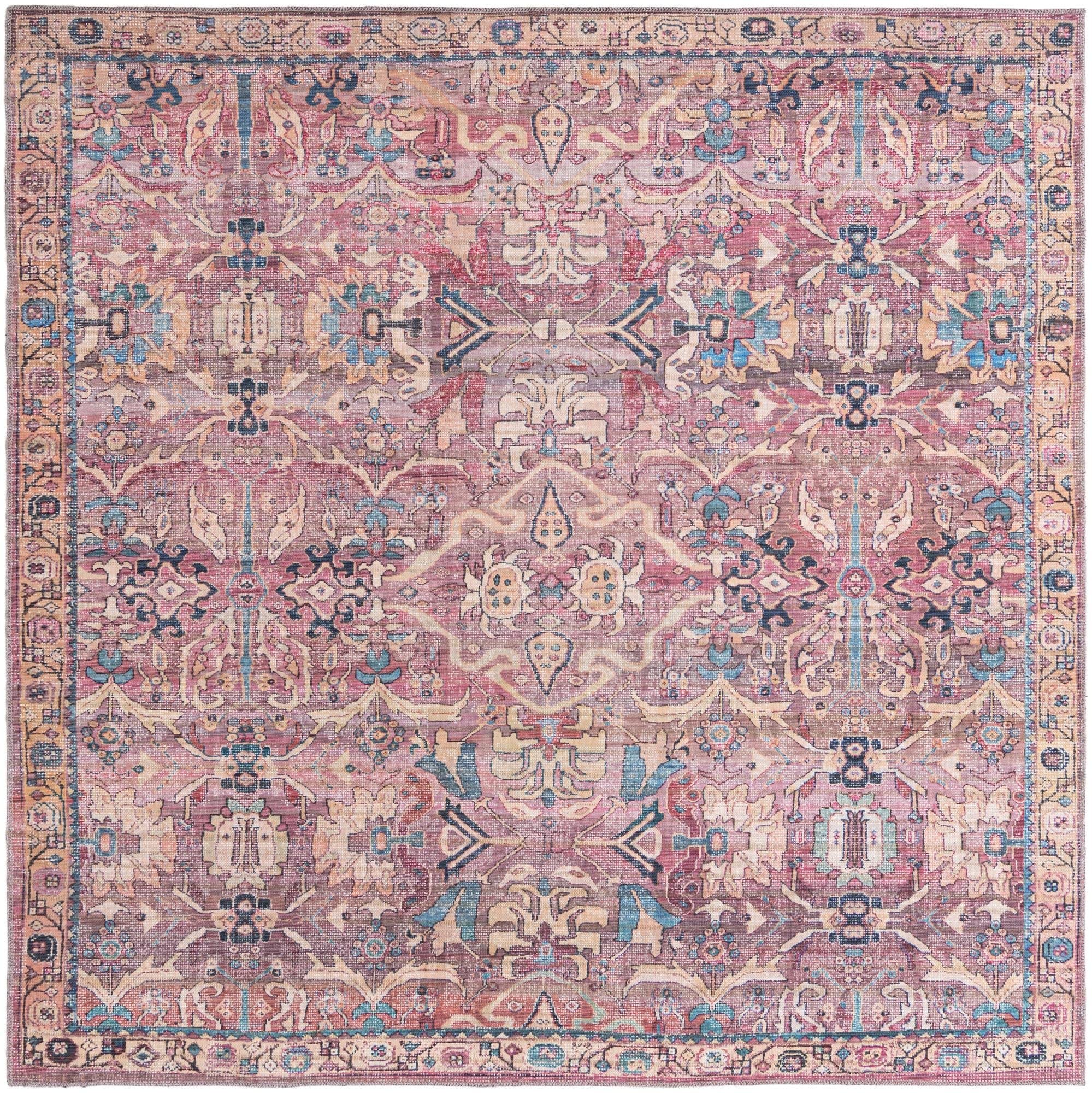 Rugs.com Nostalgia Collection Washable Rug β 7' 10 Square Pink Flatweave Perfect for Living Rooms, Kitchens, Entryways