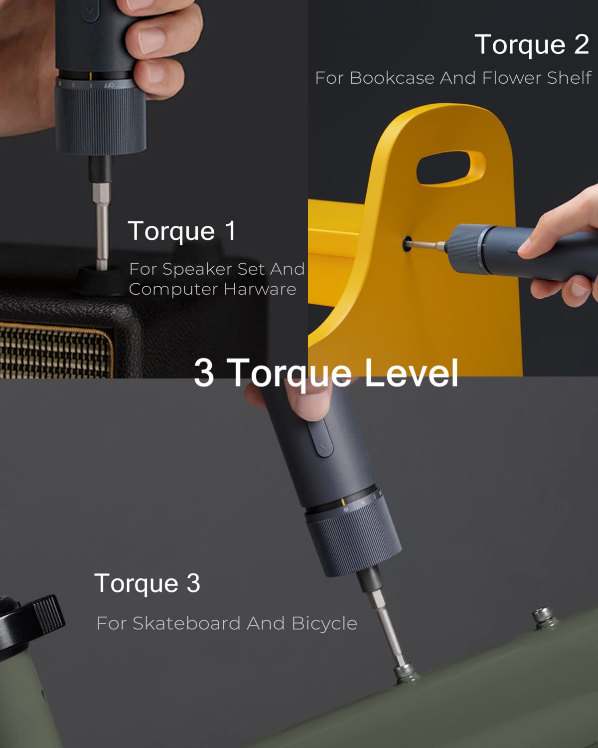 HOTO Electric Screwdriver, 3.6V Cordless Screwdriver Set, All-in-One Design, USB-C Charging Cable, Manual & Electric, LED Shadowless Light, 3 Torque, 5N.m 1500mAh, 12 Pcs Bit for Electrical Repairs