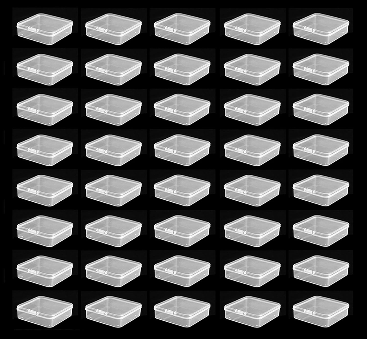 Pcxino 40 Pack 7.5 cm Small Clear Storage Box,Clear Plastic Beads Storage Containers Box with Hinged Lid for Small Items and Craft Projects