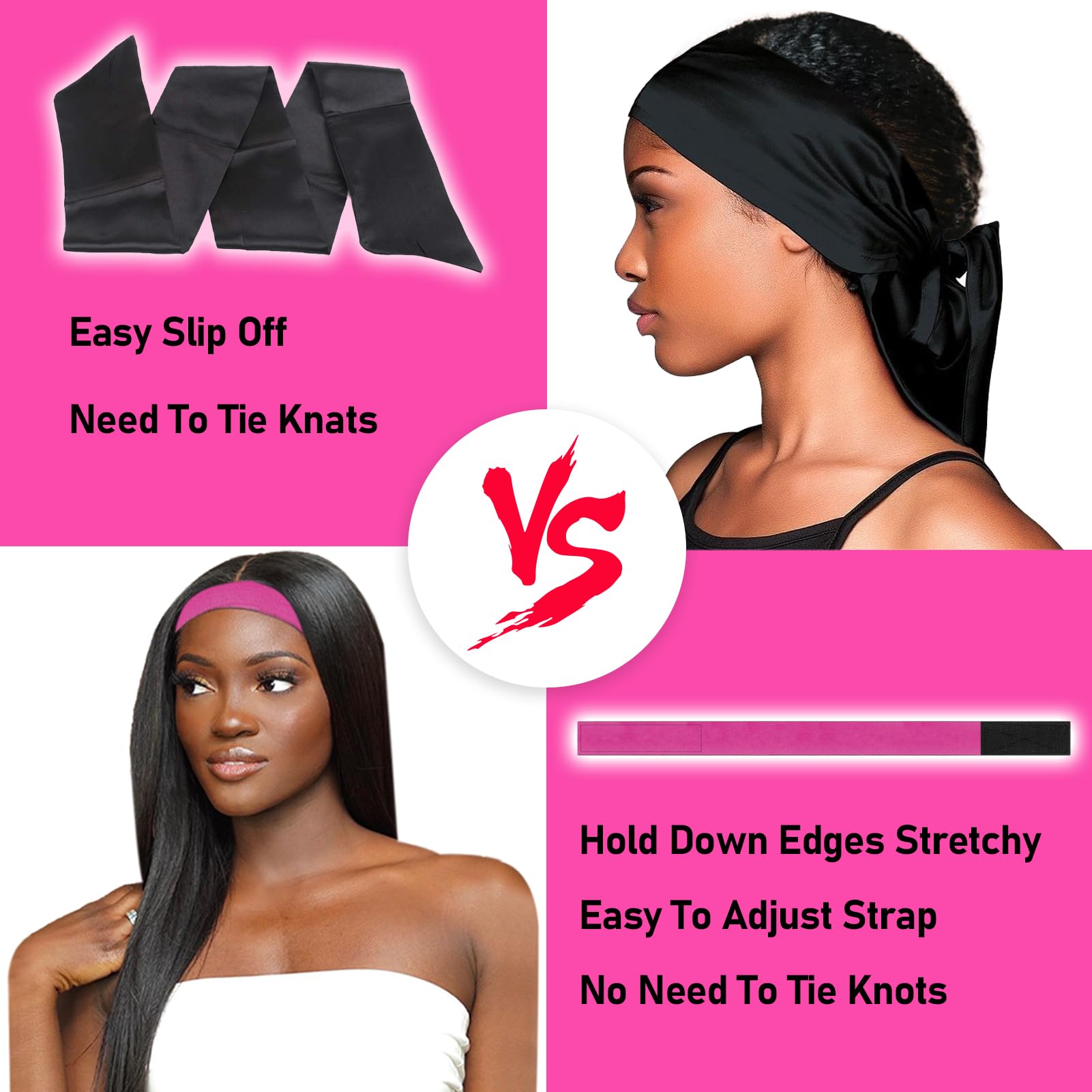 Goiple Adjustable Wig Bands - 3PCS Elastic Bands for Lace Frontal Wigs, Laying Edges, Wig Install Accessories (Pink Set 8pcs)