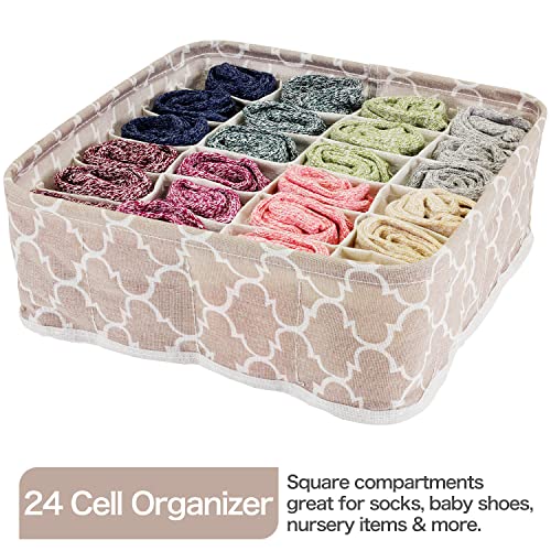 EZOWare 6 Pcs Green Pattern Collapsible Linen Canvas Fabric Cube Storage Bin Baskets + 4 Closet Wardrobe Dresser Drawer Organizer Divider For Organizing Nursery Baby Clothes