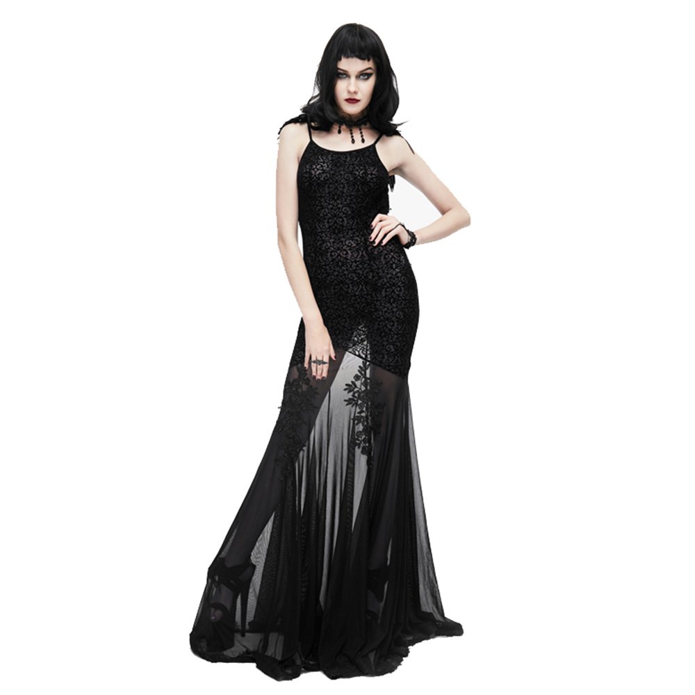 EVA LADY Gothic Womens Evening Party Long Dresses Steampunk Backless Sexy Mixi Dress (M, Black)