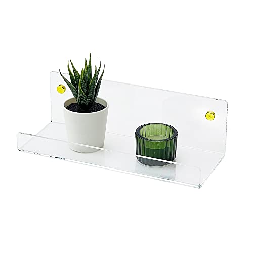 pbf PHOTO BOOTH FRAMES Acrylic Floating Bookshelf Clear Bathroom Wall Floating Shelves Invisible Wall Bookshelves Ledge Book Shelf with Gold and Silver Hardware (2)