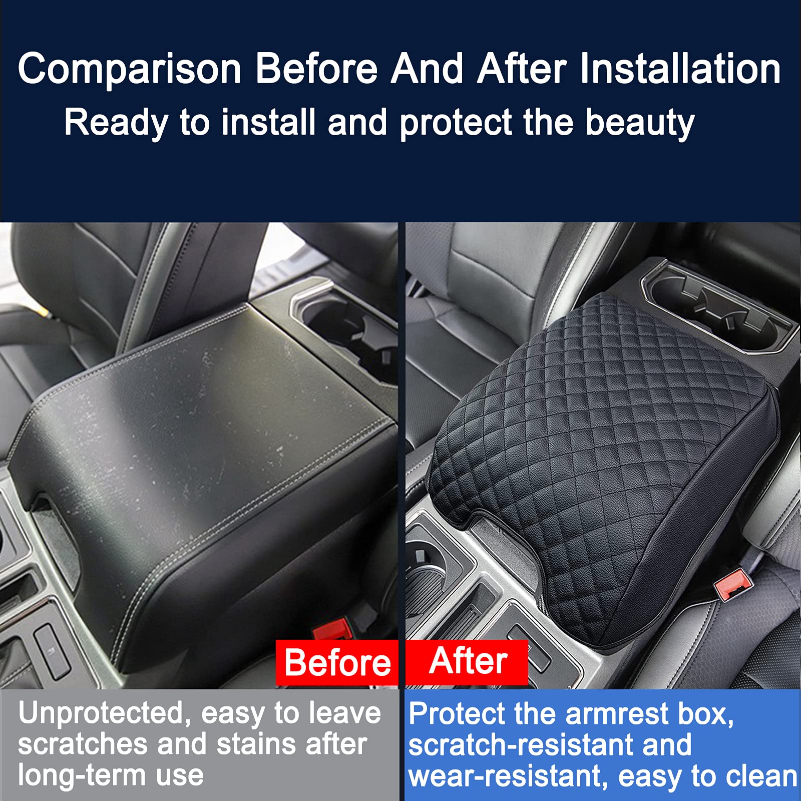 DPEI XUAN Console Armrest Cushion, Center Console Cover Armrest Cushion Customized Leather Cover Center Console Protector, Only Fit Bucket Seat