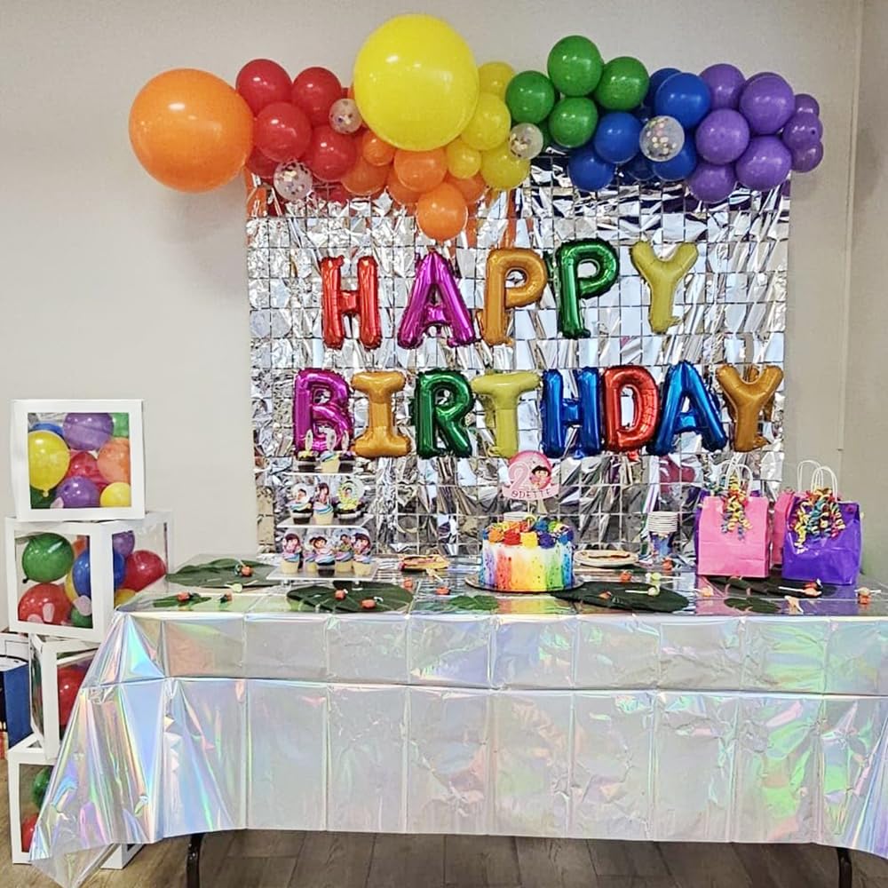Silver Backdrop Disco Party Decorations Metallic Square Foil Fringe Curtain Photo Booth Props for Birthday Graduation Bachelorette Wedding Engagement Baby Shower Party Decorations -2 Packs (3.3x6.6Ft)