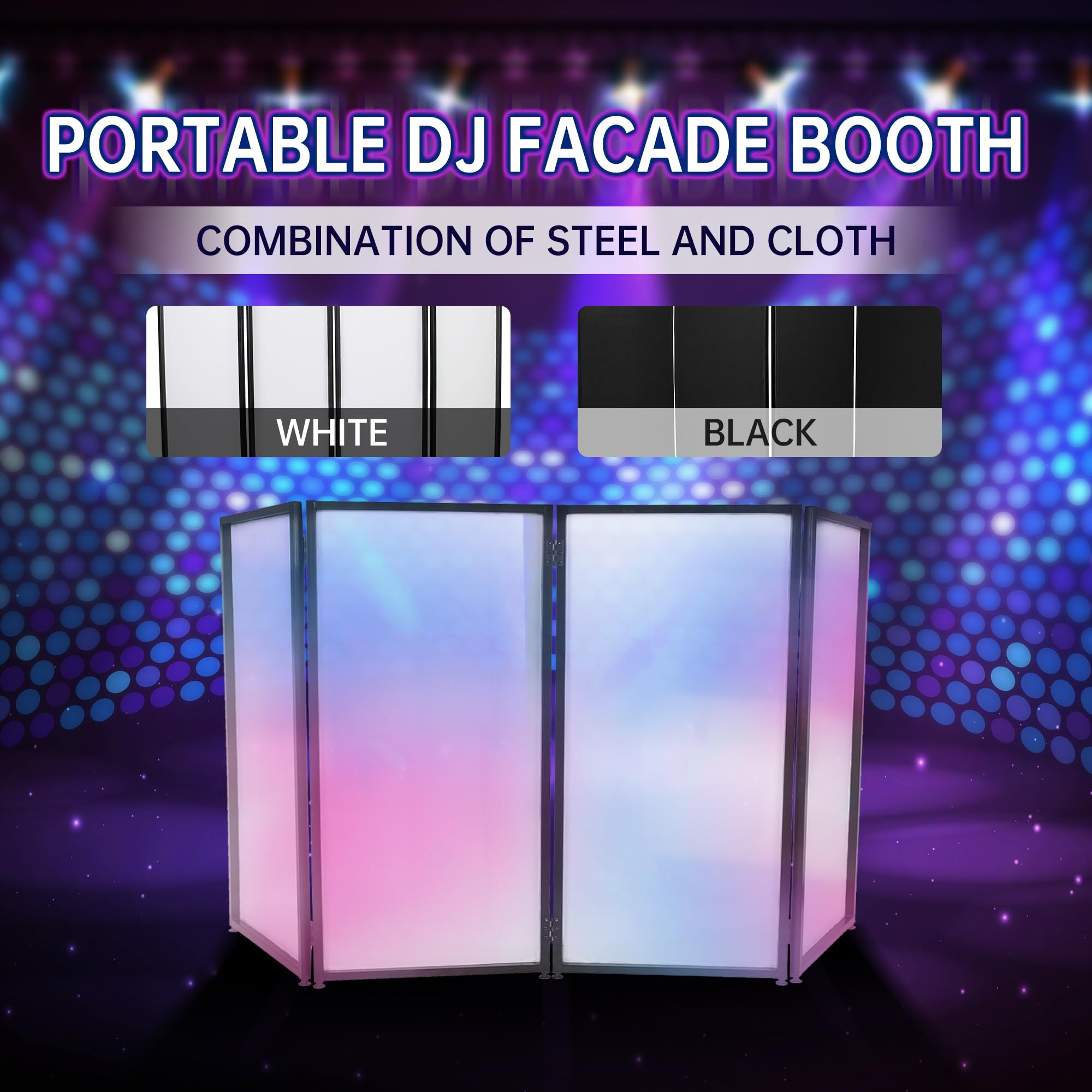 ECOTRIC Portable DJ Facade Booth Foldable Cover Screen with White/Black Facade+Cloth Frame Booth Steel +Travel Bag Case Projector Display Scrim Panel with Folding