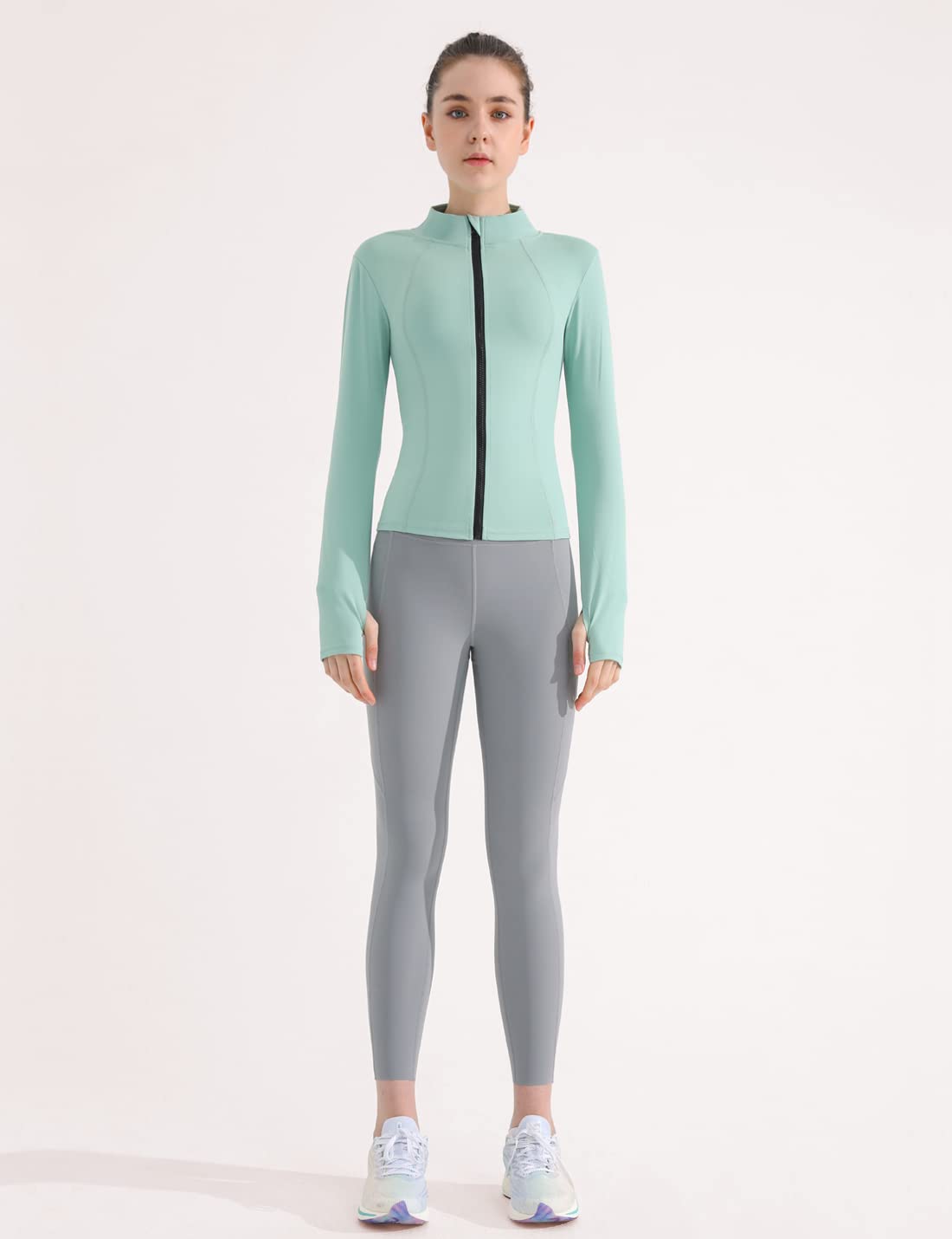 Gacaky Women's Lightweight Athletic Full Zip Seamless Workout Track Jacket with Thumb Holes Style 2 Light Green M (GACA00320052)