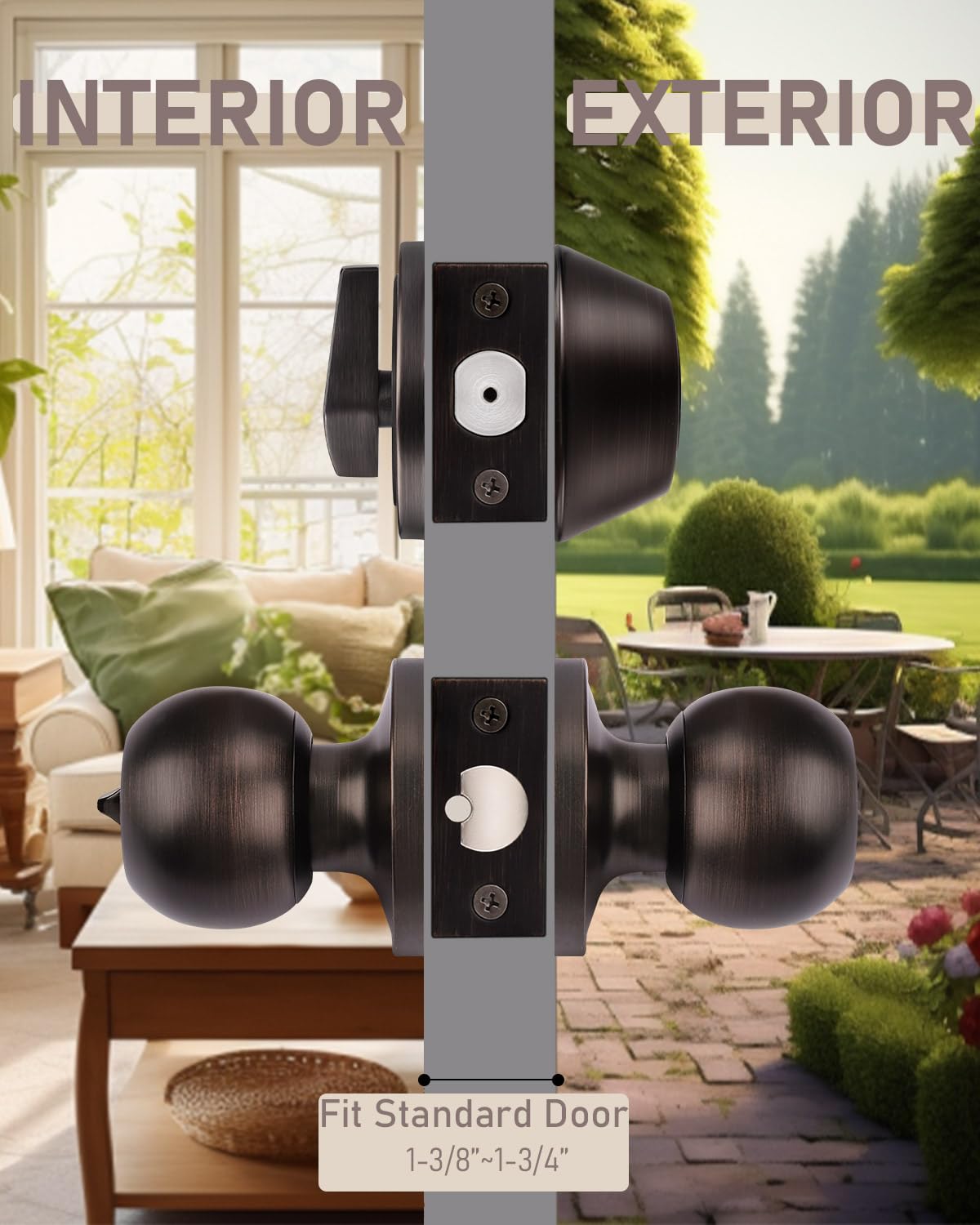 Exterior Deadbolt and Door Knob Set, Oil Rubbed Bronze Entry Door Locksets with Single Cylinder Deadbolt, 3 Pack Keyed Alike Door Lockset with Over 250000 Cycles