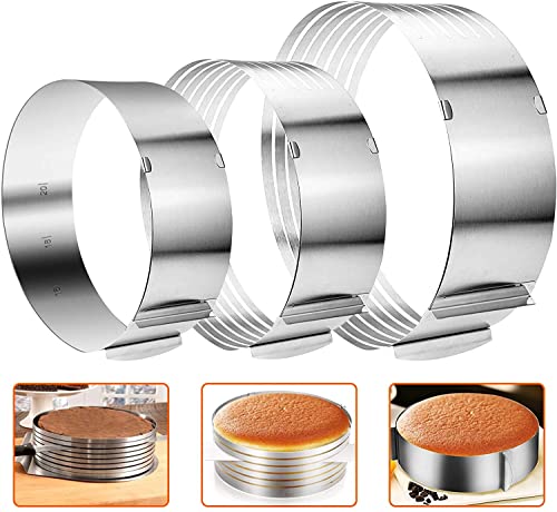 HAOYING 4 PCS Bakeware Set, 7-Layer Cake Slicer Cutter 9.5"-12",Cake Ring 6"-12", Square Cake Mold 6"-11", Heart Shape Cake Mold 4", Stainless Steel Pastry Slicing Rings Mousse Mould Baking Tools