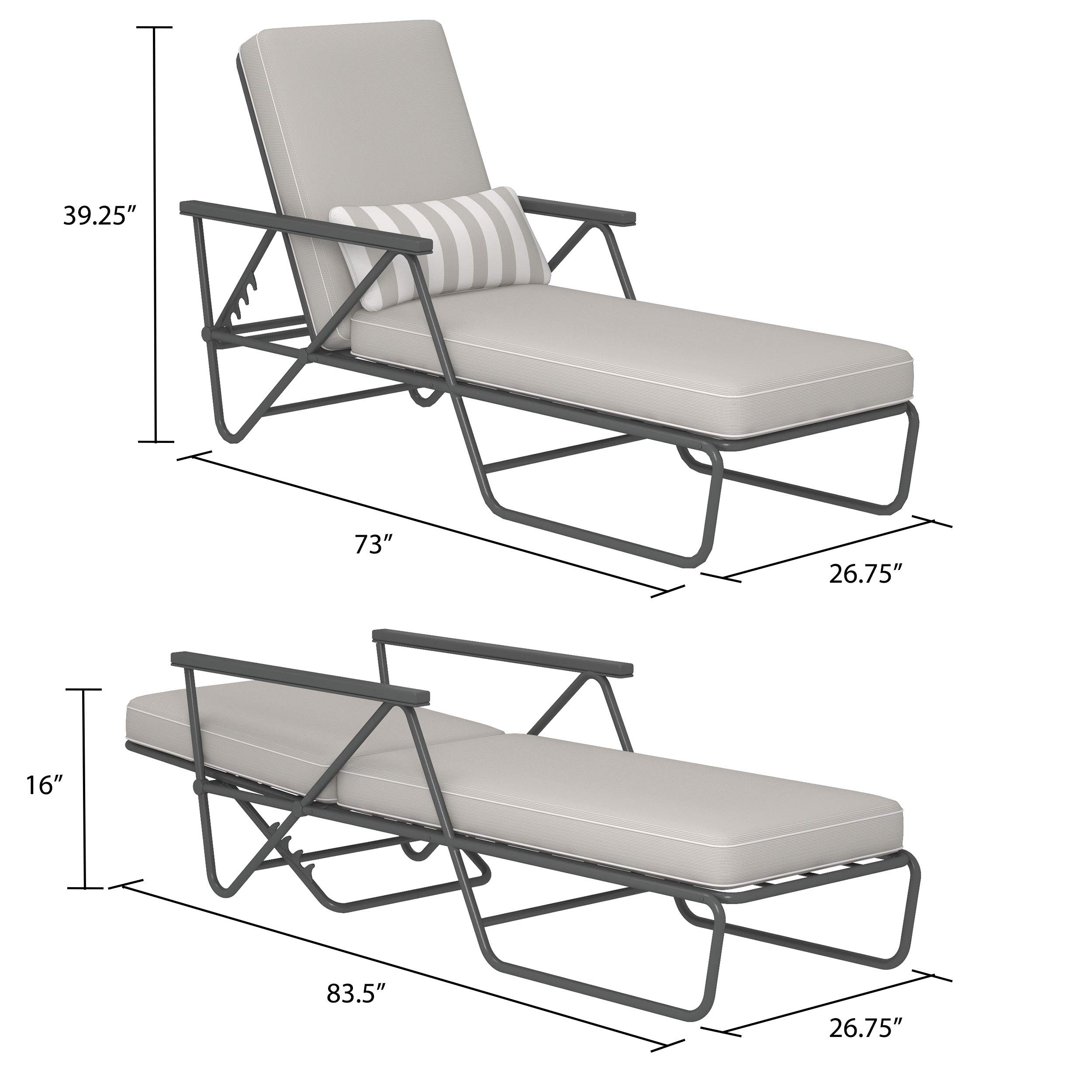 Novogratz 88063CWG1E Poolside Gossip Collection, Connie Outdoor Chaise Lounge, Gray
