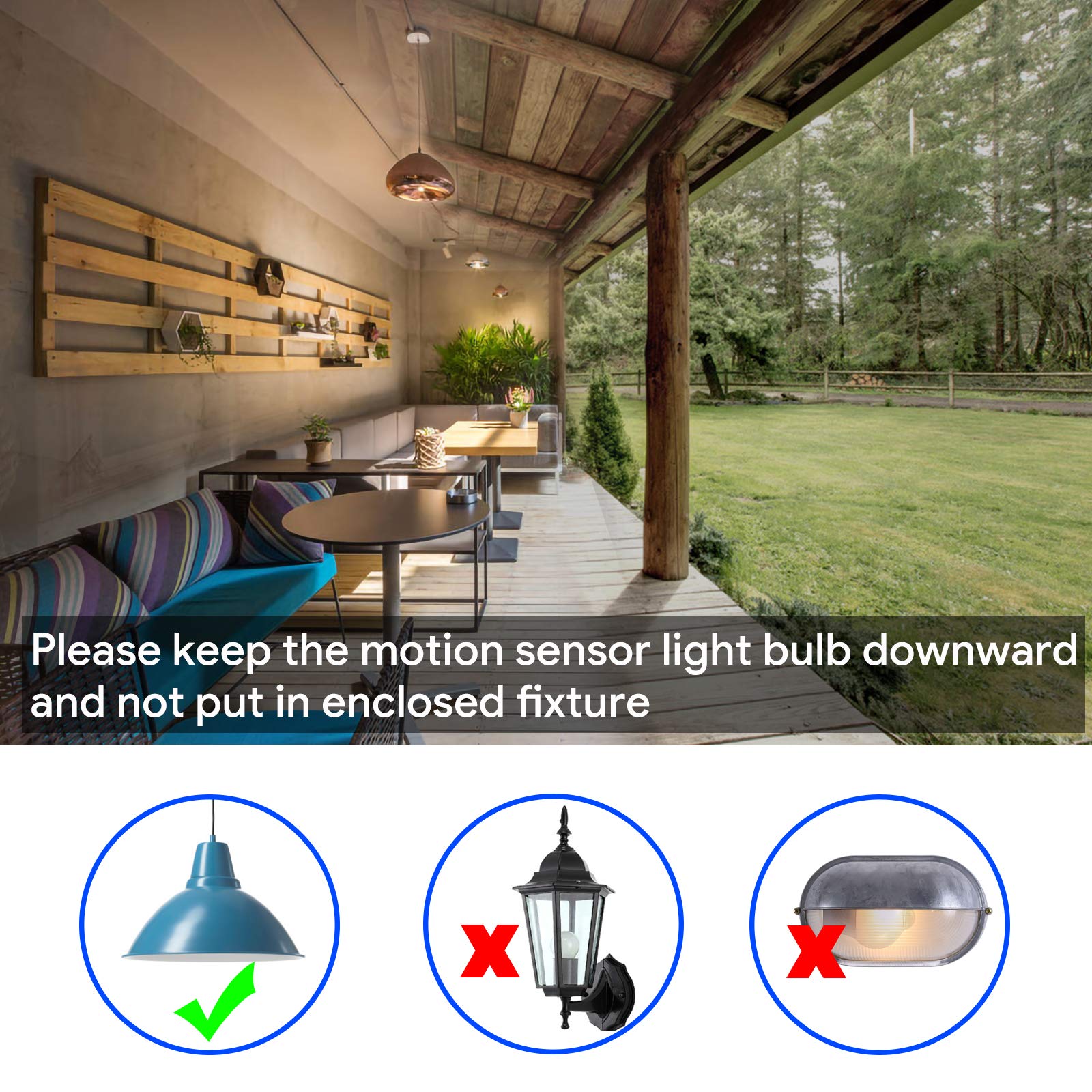 ENERGETIC Motion Sensor Light Bulb, 60 Watt Equivalent (8.5W), Indoor/Outdoor Automatic Activated by Motion, A19, E26, 5000K Dusk to Dawn Security Bulbs for Entrance, Porch, Stairs, Hallway, 2 Pack