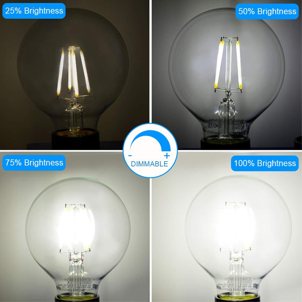 Energetic Lighting Energetic 12-Pack Dimmable LED Edison Light Bulb, G25 (G80) Globe Bulb, 60W Equivalent, 5000K Daylight, Christmas Light, E26 Standard Base, UL Listedā¦