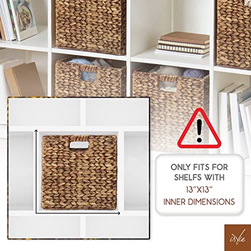 IsVie Woven Hyacinth Storage Baskets 2 Pack, Rectangle Storage Container Organizer Baskets with Built-in Handles Home Organizing Laundry Organizer Cube Baskets (Brown, Set of 2)