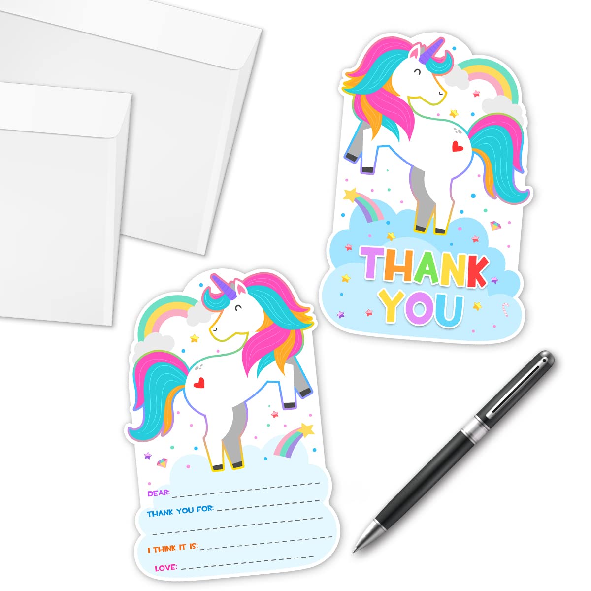 Simimi art Unicorn Kids Thank You Cards, Fill In Thank You Notes For Kid, 30 Thank You Cards 30 Envelopes