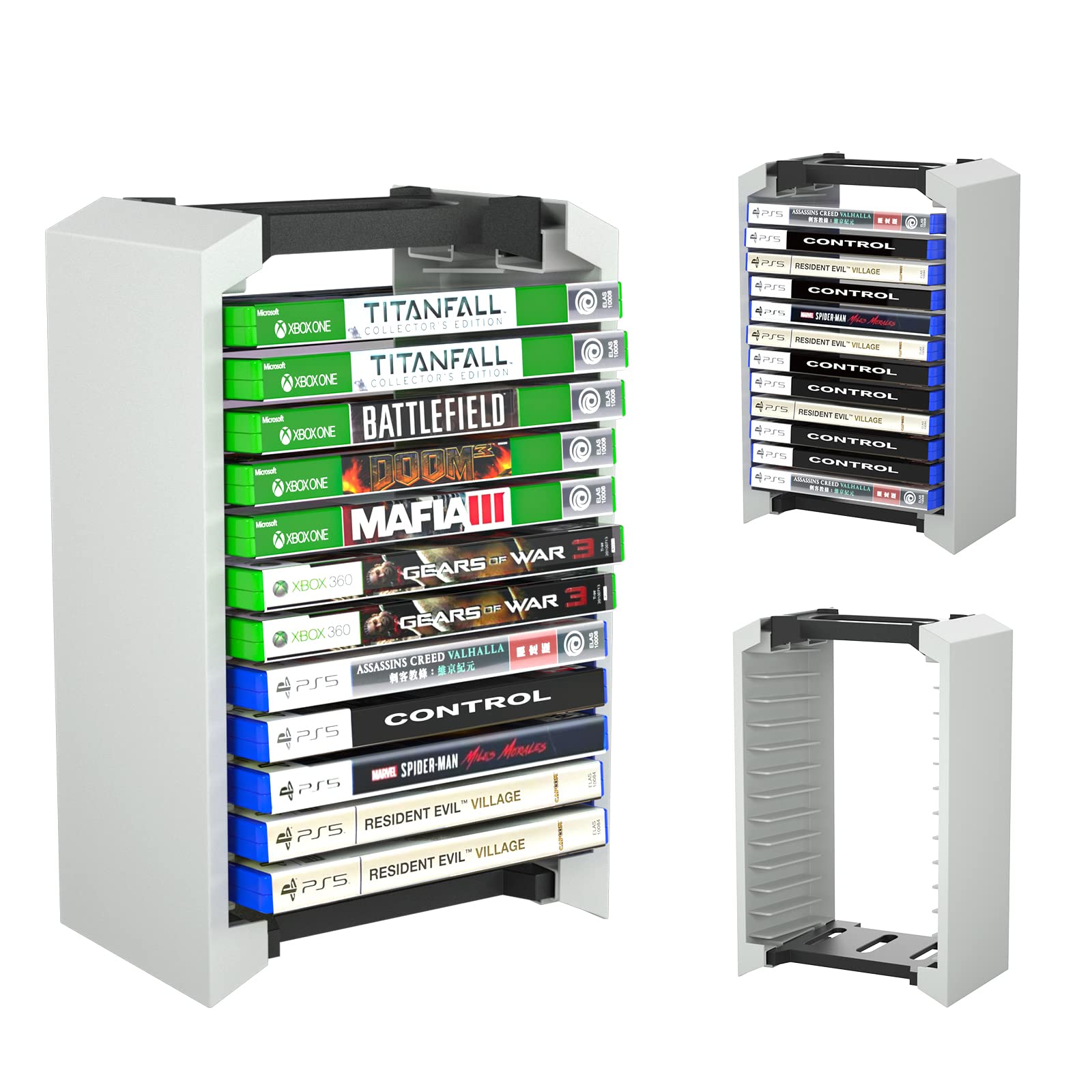 Game Storage Tower, Durable and Compact Video Game Controller Storage Rack for PS5 PS4 Xbox Switch Games and Controllers, Up to 24 Game Card Boxes and 4 Pro Controllers - Black
