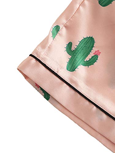 SweatyRocks Women's Short Sleeve Sleepwear Button Down Satin 2 Piece Pajama Set Pink Small