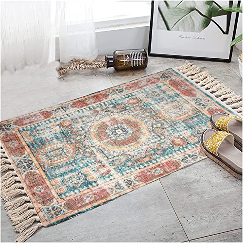 THE ART BOX Area Rug 2x3, Boho Tribal Area Rug, Patio Rug, Machine Washable for Living Room, Bedroom, Bathroom, Kitchen, Printed Persian Vintage Home Decor, Carpet for Indoor Outdoor (Blue & Red)