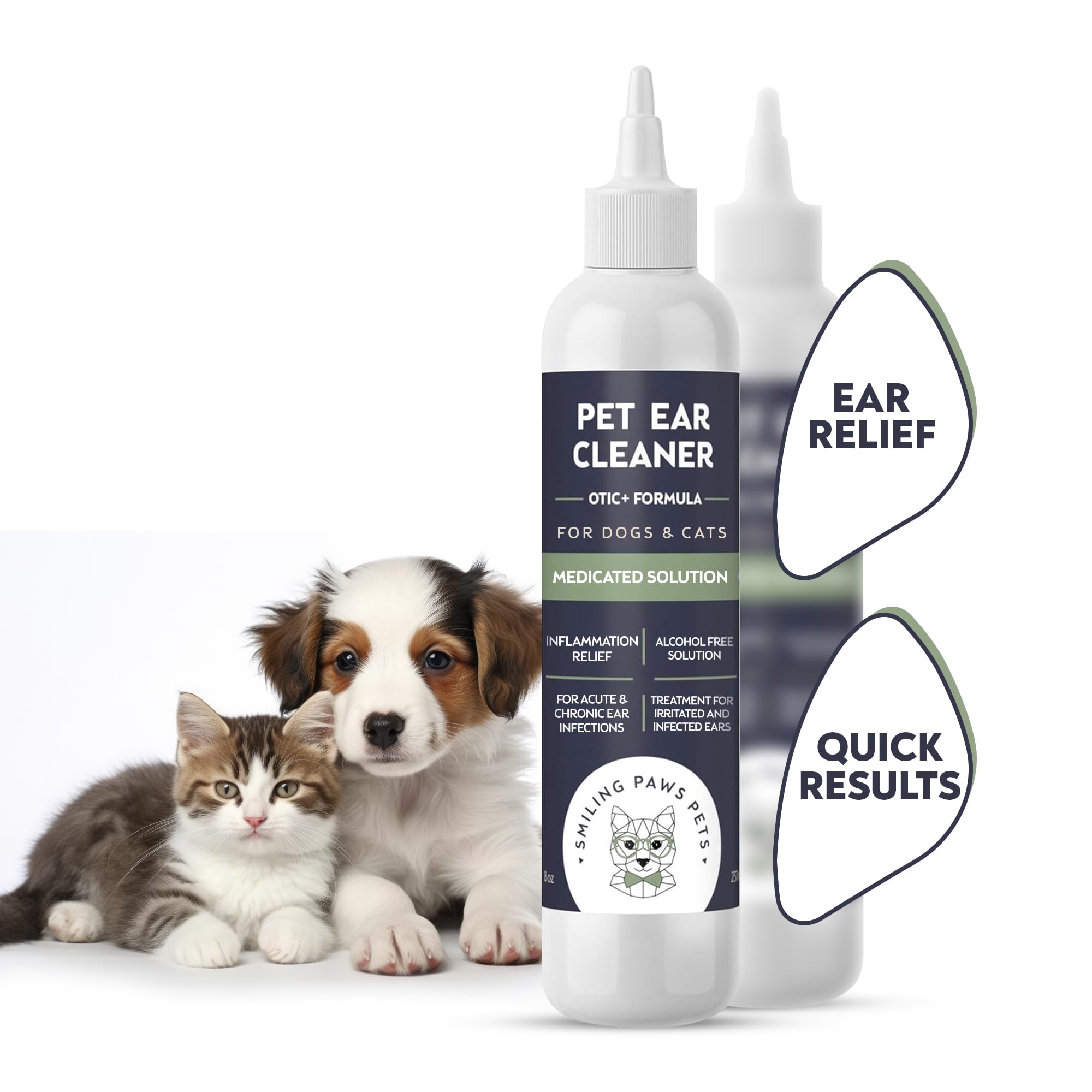Smiling Paws Pets OTIC+ Formula - Ear Cleaner for Dogs and Cats - Dog Ear Treatment for Inflamed Areas - Cat and Dog Ear Wash Cleaner - Cat and Dog Ear Cleaner Solution - 8oz
