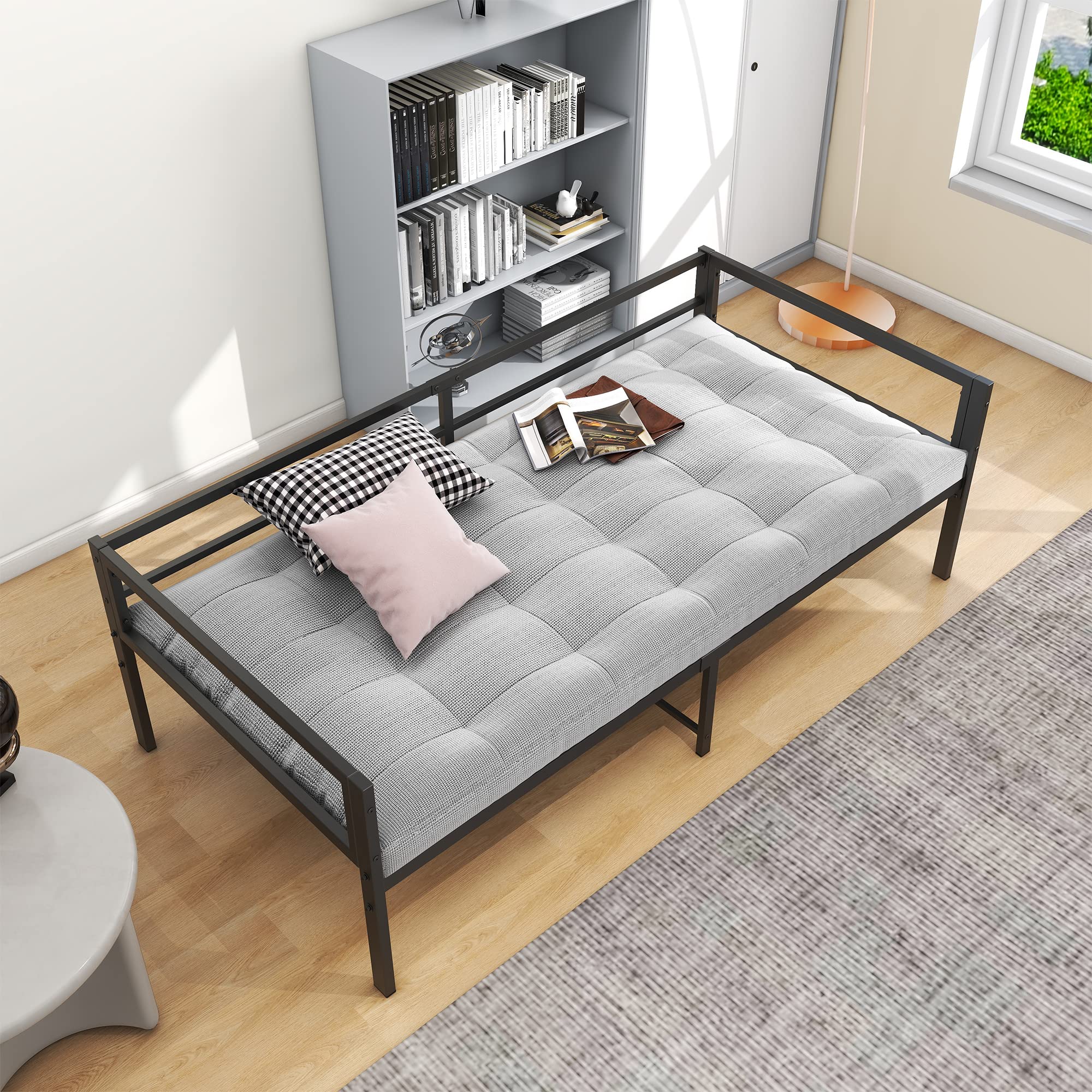 DUMEE Twin Daybed Frame with Storage, Multifunctional Mattress Foundation/Day Bed Sofa with Headboard, Reinforced Support, No Box Spring Needed, Twin, Black