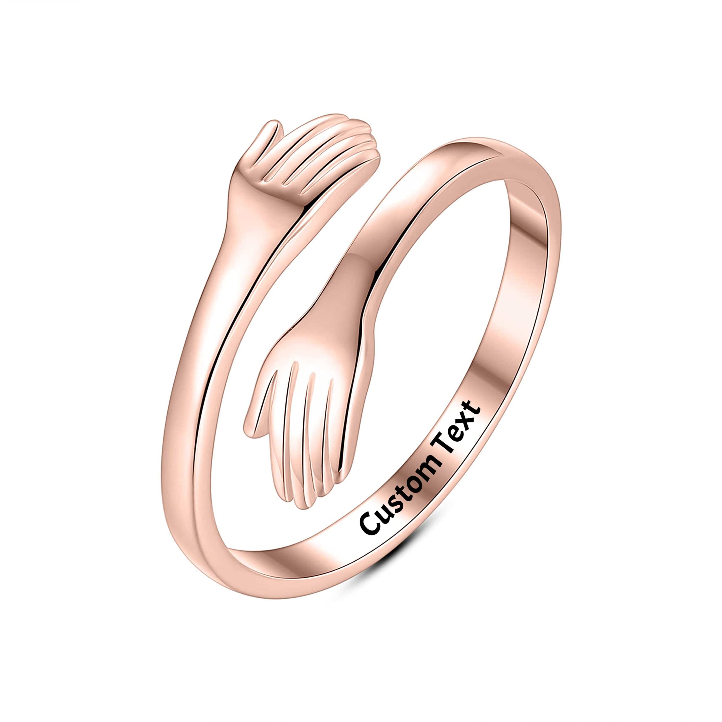 EBAT Simple Dainty Hug Ring Promise Rings for Couples Mens Women's Men Her Thumb Women Adjustable Sterling Silver Cute Teen Girls Aesthetic Personalized Engraved Custom Name