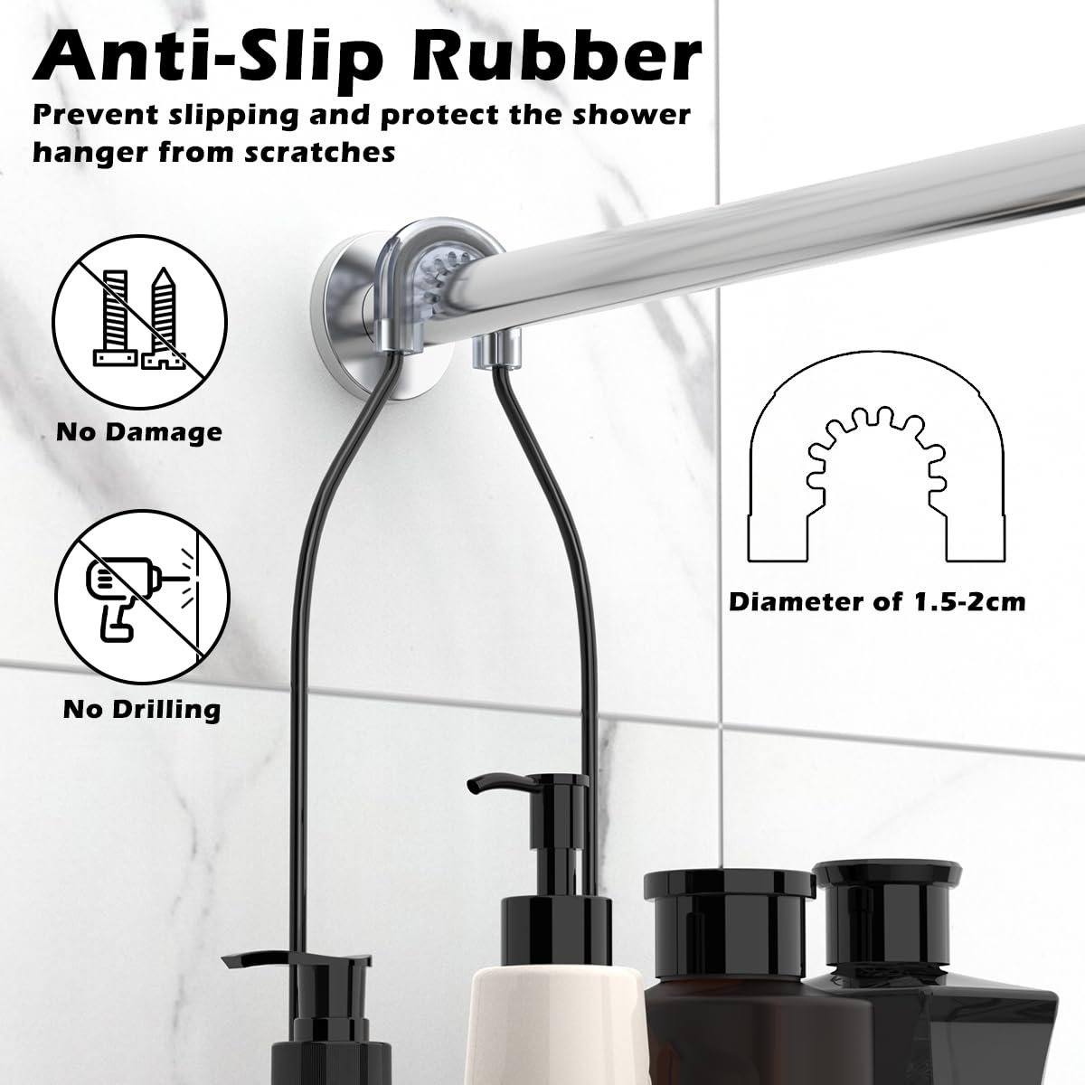 melos Shower Caddy Over Shower Head, 3 Tier Hanging Shower Organizer, Shower Caddy Hanging, Shower Rack Hanging Rustproof With Soap Holder, for Bathroom Hooks and Bamboo Board Silver
