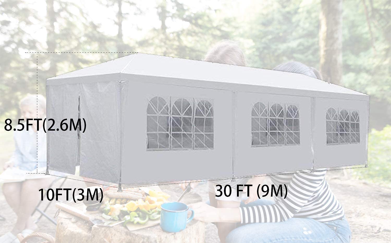 FDW 10'x30' Canopy Tent, Outdoor Wedding Tent Water-Proof Party Tent with 8 Removable Walls for Parties Wedding Camping