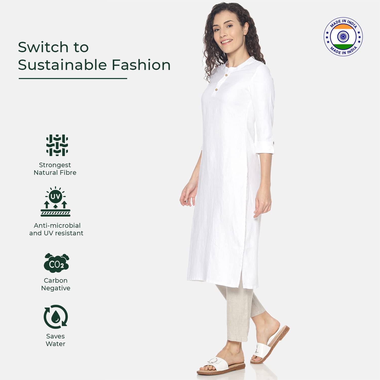 Ecentric Eco-friendly Womens Solid Kurta Hemp Fabric Indian Ethnic kurti for Women Tunic Kurti