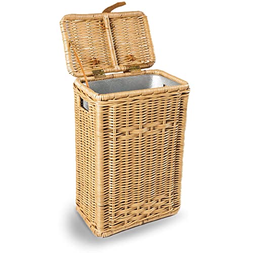 The Basket Lady Wicker Kitchen Trash Basket with Metal Liner, 16 in L x 10.5 in W x 24 in H, Sandstone