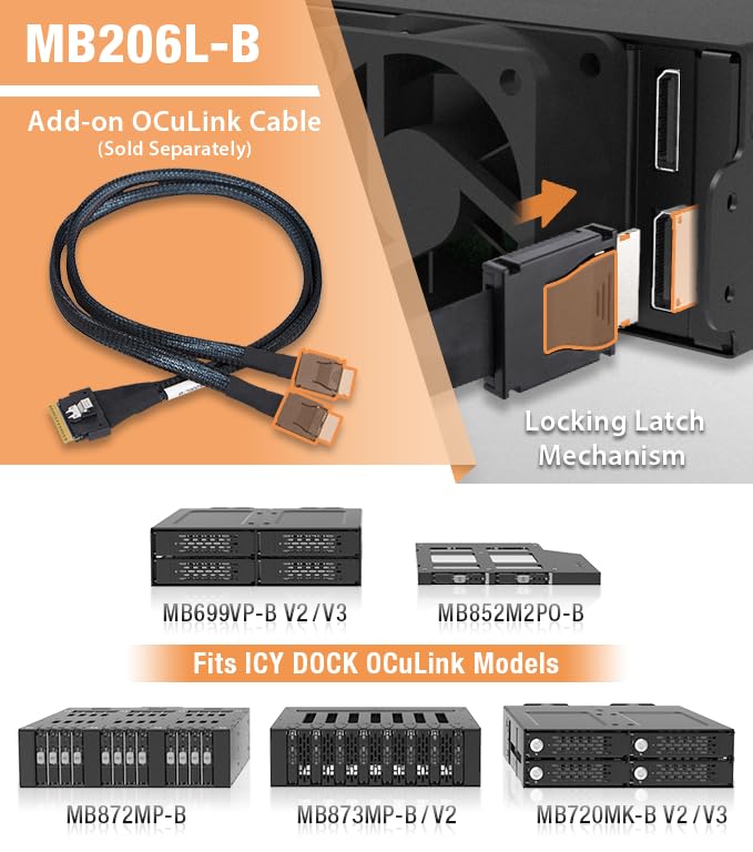 ICY DOCK 4 x 2.5 NVMe U.2/U.3 SSD PCIe 4.0 Mobile Rack for 5.25" Bay with OCuLink | ToughArmor MB699VP-B V3