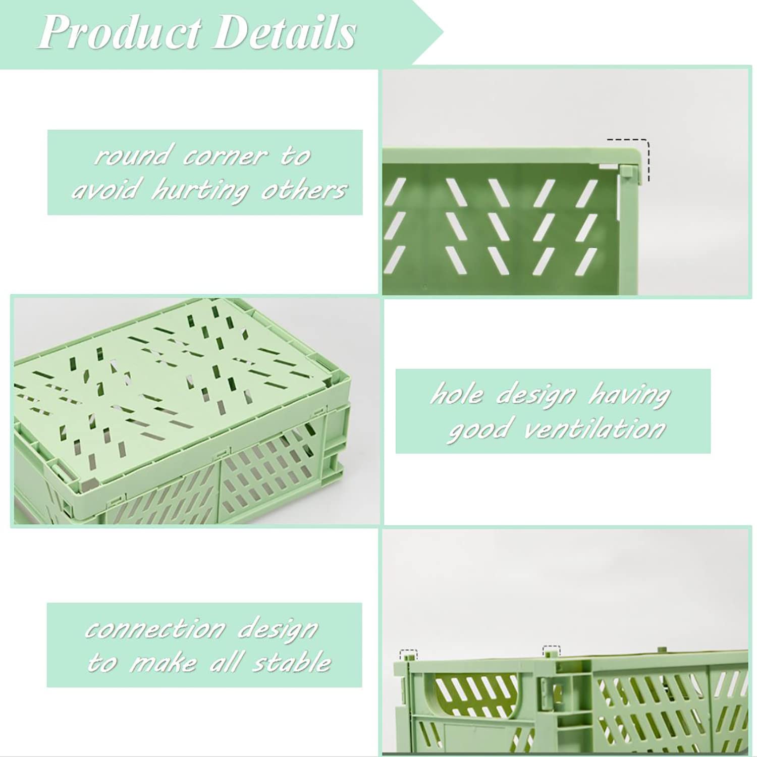 Doromy 2 Pack Pastel Plates Plastic Baskets for Shelf Storage Organizing Stackable Folding Bin Baskets Tray with Handles Durable Storage Crate for Home Kitchen Classroom Office Bedroom and Bathroom