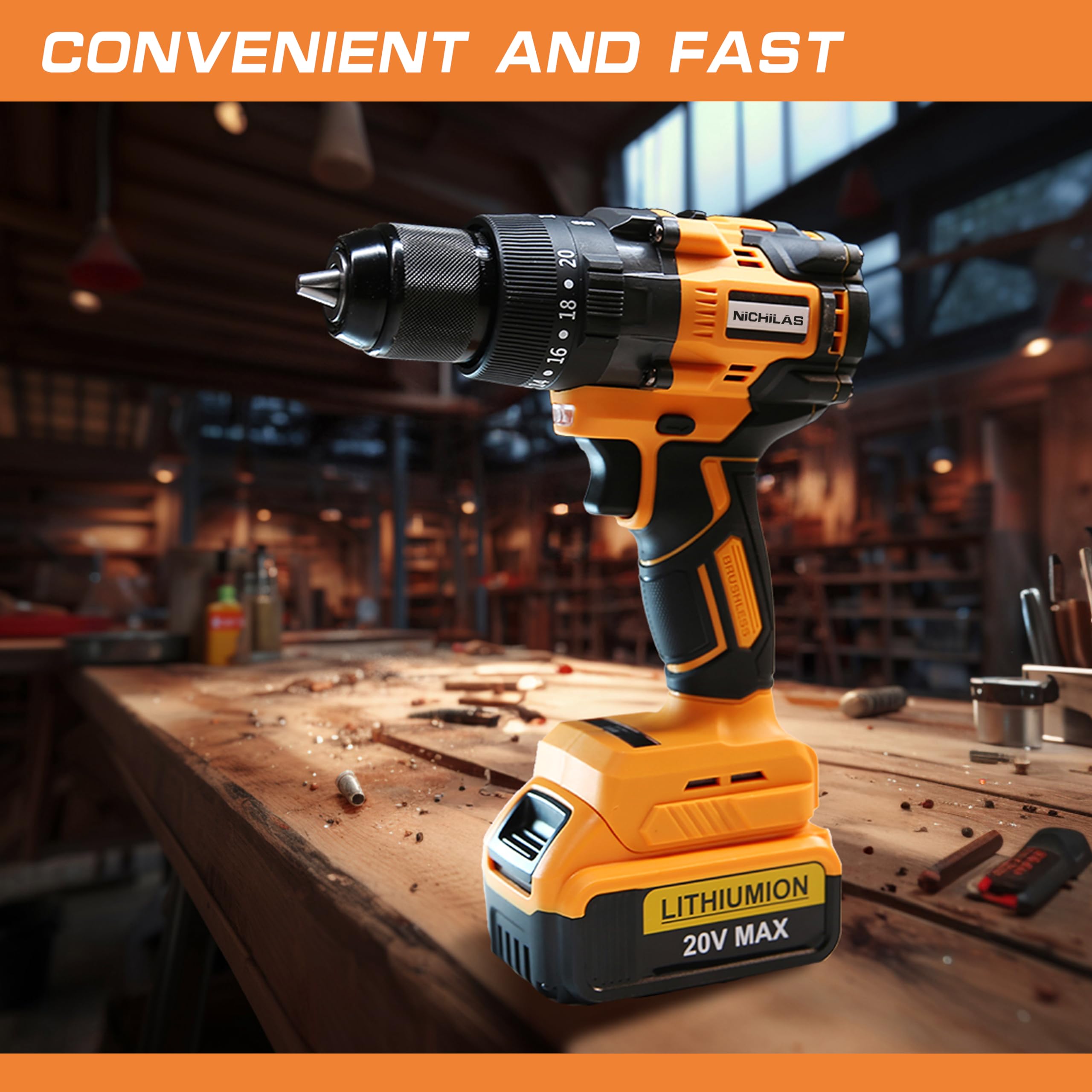 Nichilas Cordless Impact Drill for Milwaukee M18 Batteries, 1/2” Self Lock Chuck, Brushless 150NM, 2 Variable Speed with Storage Bag (NO BATTERY)