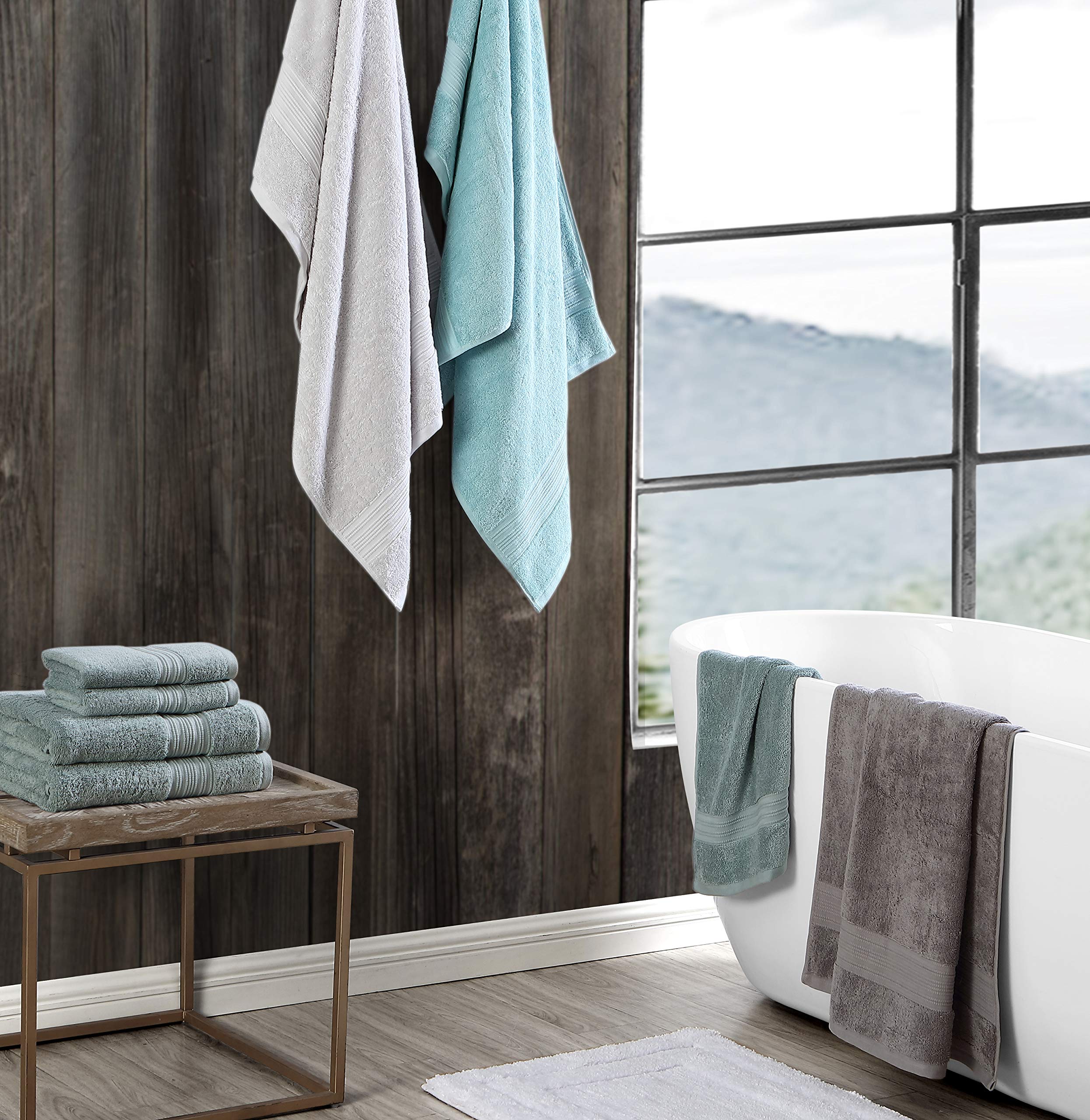 Eddie Bauer Home | Denali Collection | 6pc Towel Set-100% Terry Cotton, Ultra Soft & Absorbant, Fade-Resistant, Oeko-Tex Certified, 6 Piece, Green