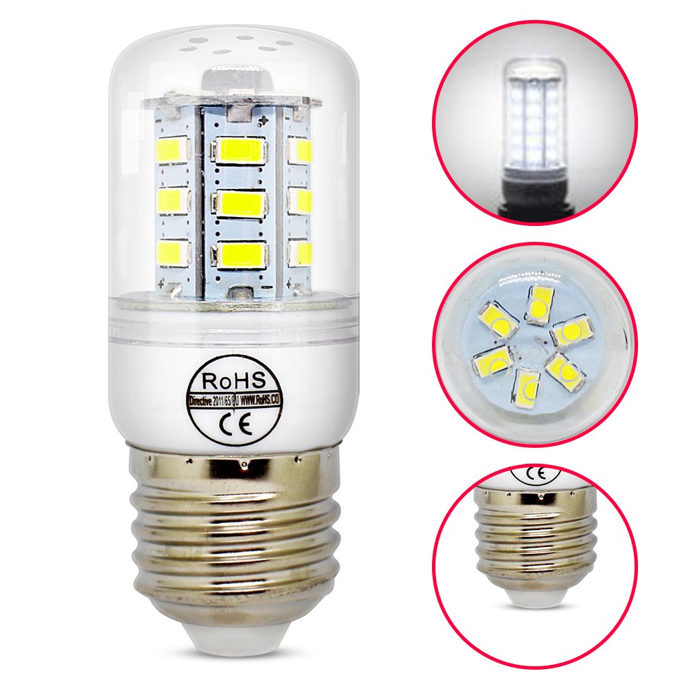 E27 5W White LED Light Bulb Lamp, Low Power Consumption, AC 110-120v, Cool White 6500K, E26 LED Corn Bulb, 40 Watts Replacement, Pack of 8 Units