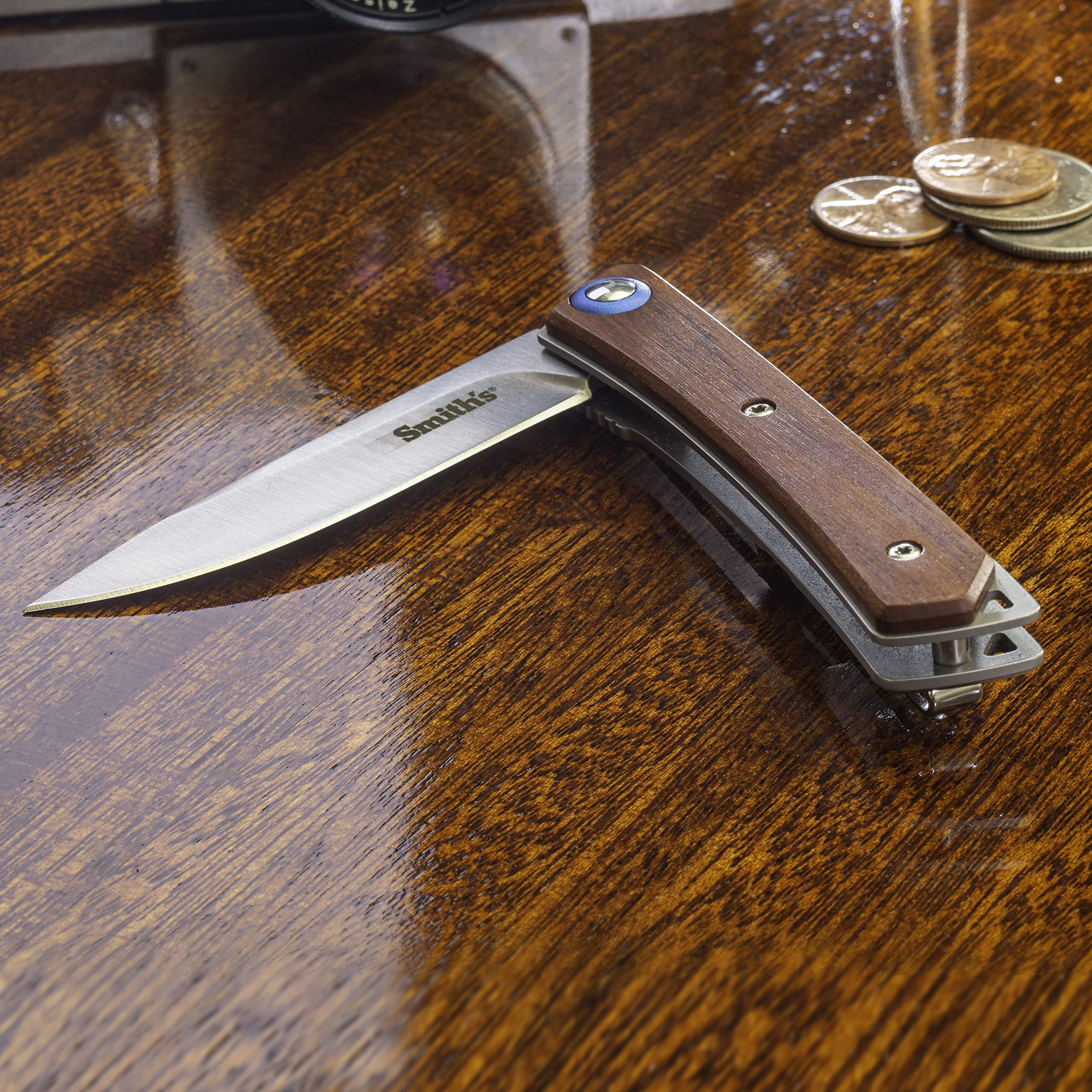 Smith's 51304 Ecesis Pocketknife – 3.00" Stainless Steel Blade – Natural Wood Handle – Slim Design – Flip Open – Pocket Clip – Everyday Carry – Gift for Men – Frame Lock Straight Edge Blade