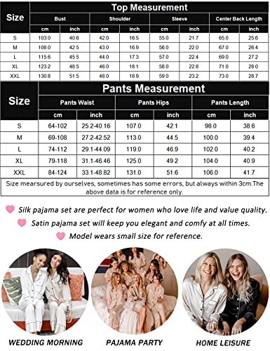 SWOMOG Women's Silk Satin Pajamas Loungewear Two-piece Sleepwear Button-Down Pj Set S-XXL Deep Green