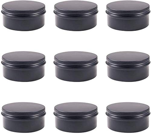 Healthcom 6 oz 12 Packs Black Round Aluminum Tin Cans Screw Top Metal Steel Tins Empty Slip Slide Cosmetic Sample Containers Storage Organization for Salve Crafts Spice Candles