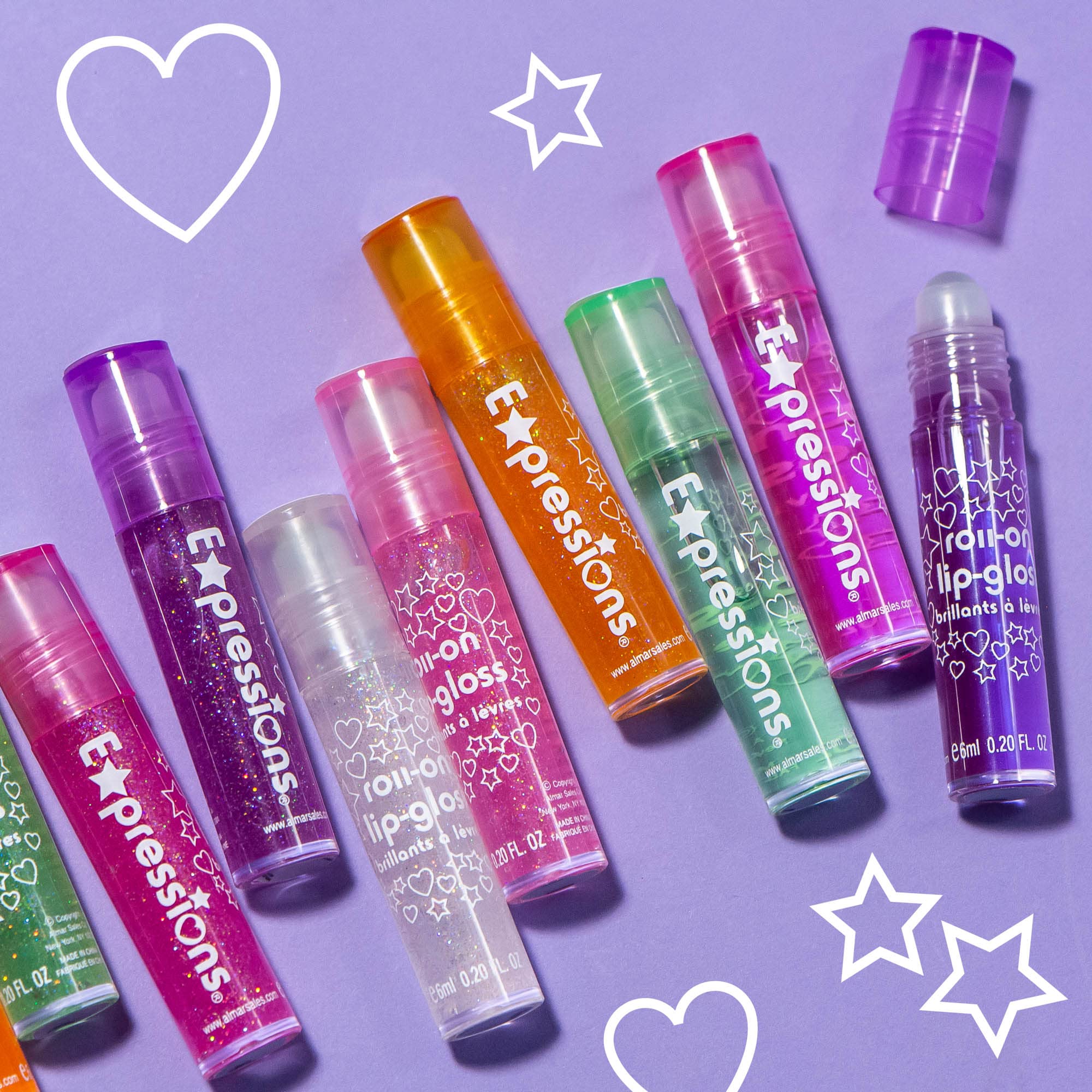 Expressions 12pc Roll On Lip Gloss Set with Carrying Case, 12-Piece Glossy Lip Makeup - Assorted Fruity Flavors, Non Toxic, Kid Friendly, Party Gift, Best Friends
