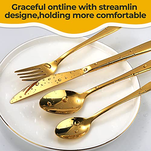 Gold Silverware Set,24-Piece Stainless Steel Flatware Service for 6, Mirror Finish Cutlery Set with Gift Box
