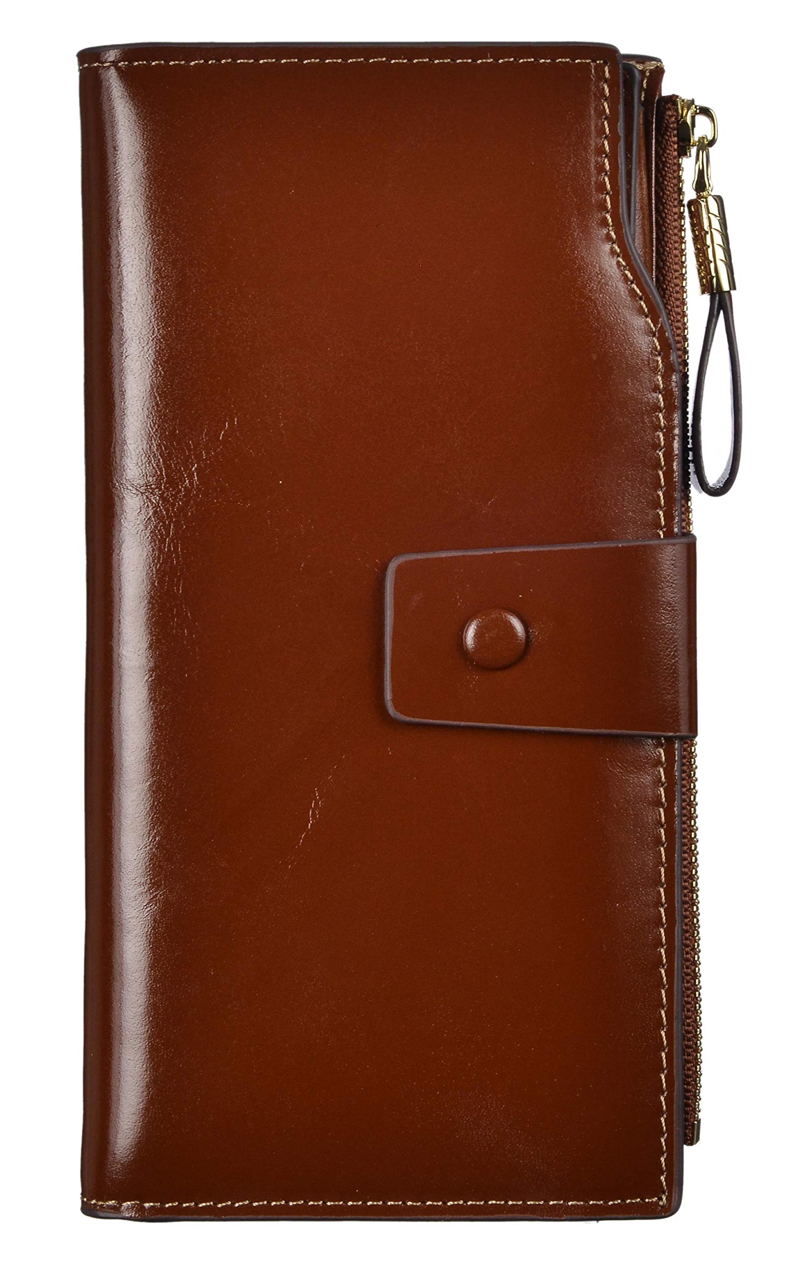 woogwin Women's RFID Large Capacity Luxury Genuine Leather Clutch Wallet Ladies Purse (Wax Coffee)