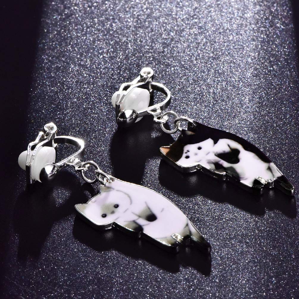 FENICAL Cat Ear Pendant Cute Clip On Earrings Without Piercing Eardrops or Women Ladies