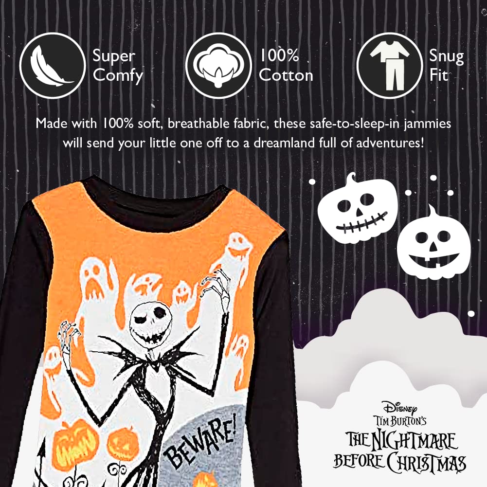 Disney Boys' The Nightmare Before Christmas 2-Piece Snug-Fit Cotton Pajamas Set, BEWARE JACK, 6